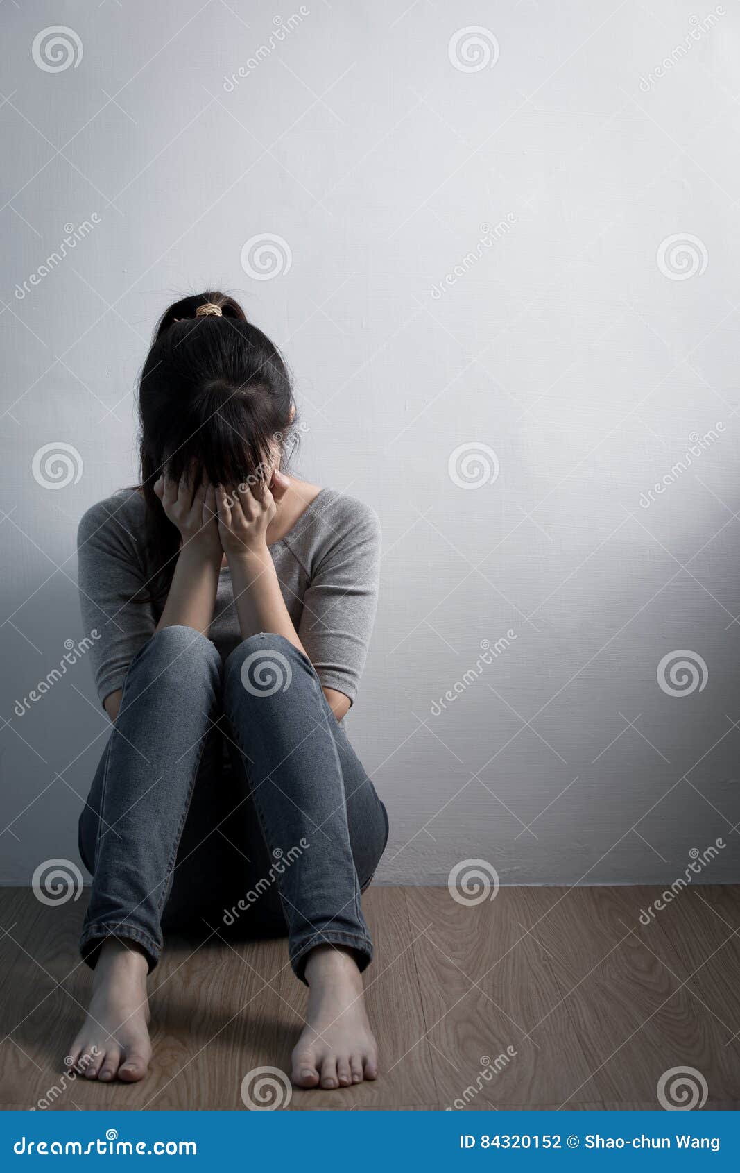 Depression Woman Sit on Floor Stock Photo - Image of sadness, problem ...