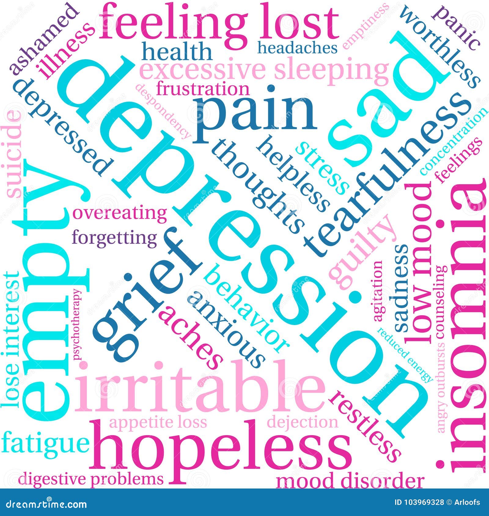 Depression Word Cloud stock illustration. Illustration of helpless ...