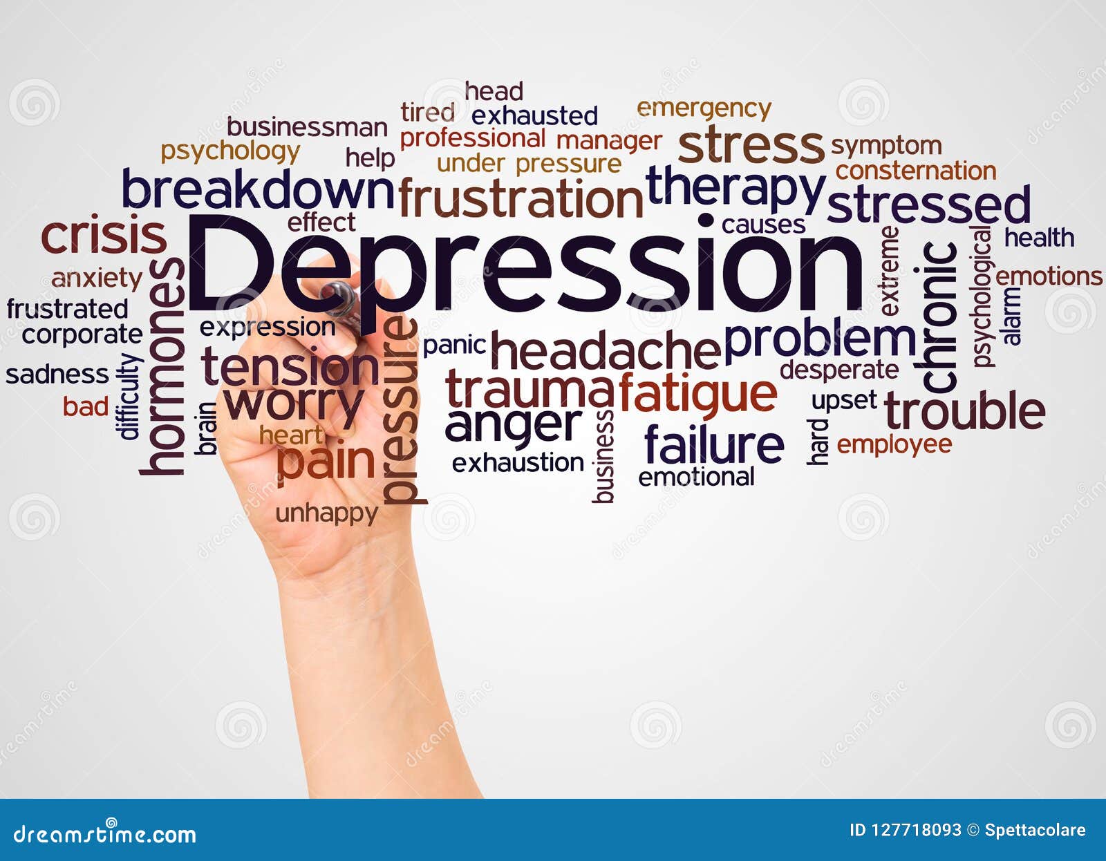 Depression Word Cloud and Hand with Marker Concept Stock Illustration ...