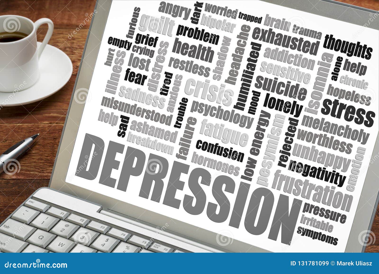 Depression Word Cloud on a Laptop Stock Image - Image of dark, banner ...