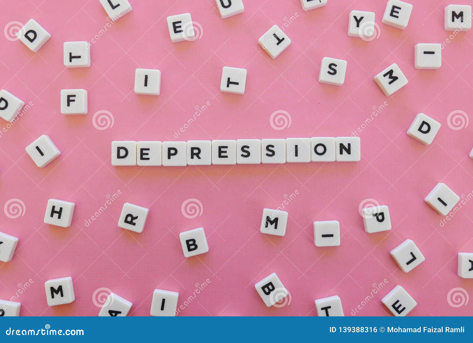 Depression Word Made of Square Letter Word on Pink Background. Stock ...