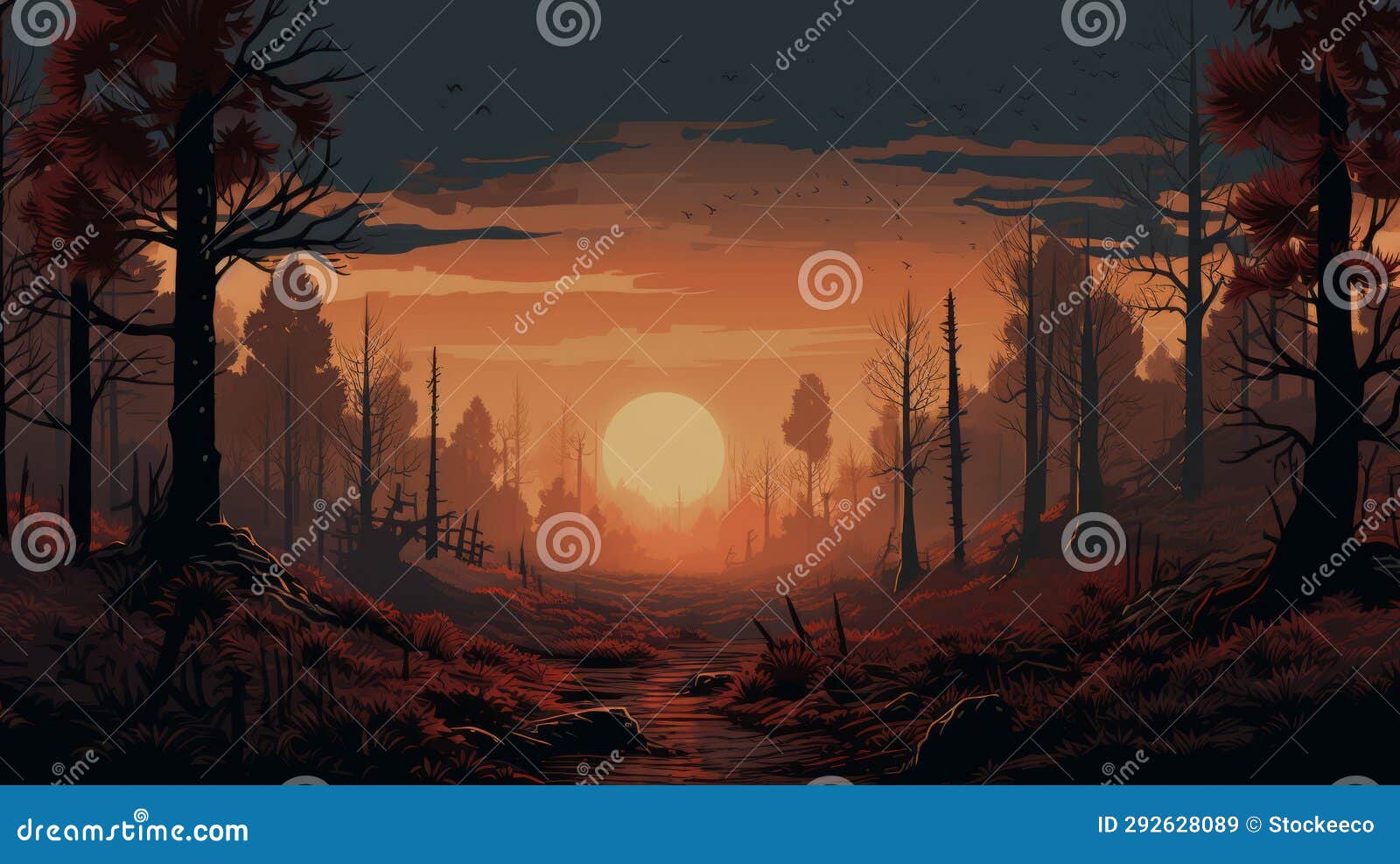 Apocalyptic Deciduous Forest: Hyper-detailed Illustration With Retro 8 ...