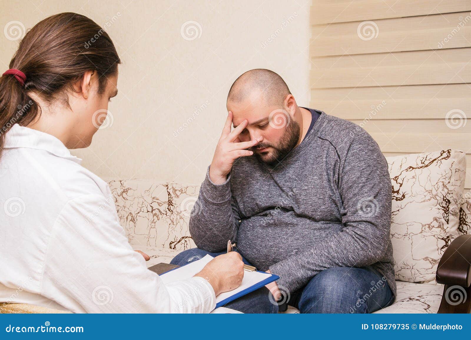 Depressive Sad Fat Man Talking with Psychologist about His Problems ...
