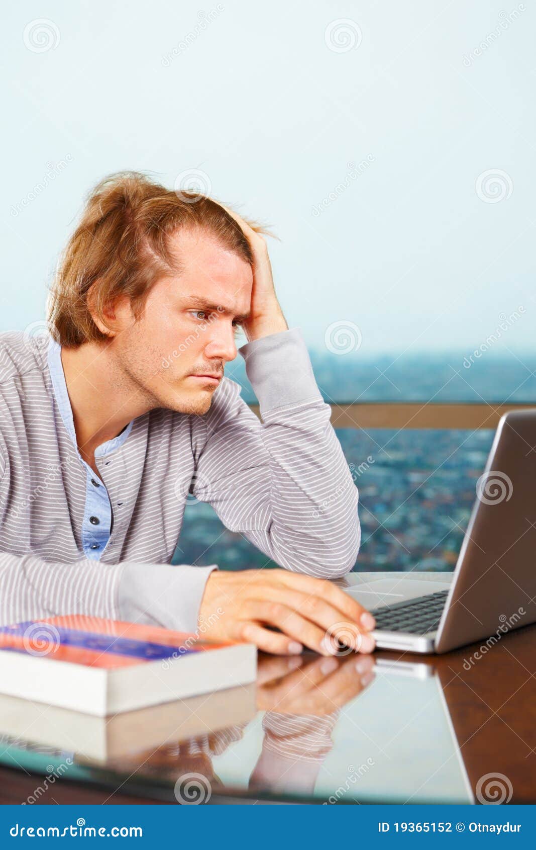 Depresssed Man in Front of Laptop Stock Photo - Image of problem ...