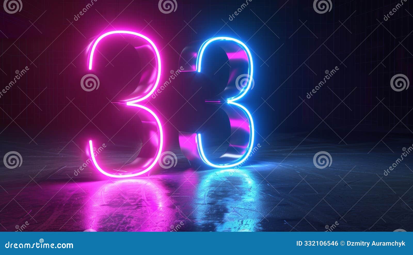 An in-depth 3D Render of Number Thirty Three Glowing in the Dark with a ...