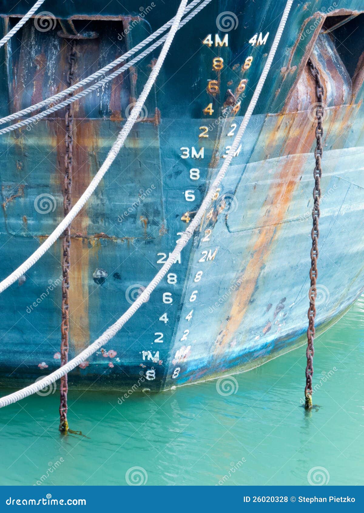 Depth Scale on Bow of Anchored Ship in Grungy Blue Stock Photo - Image ...