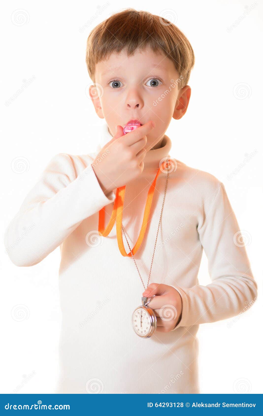 Der Junge Der Trainer Mit Einer Stoppuhr Und Einer Pfeife Stockfoto ...