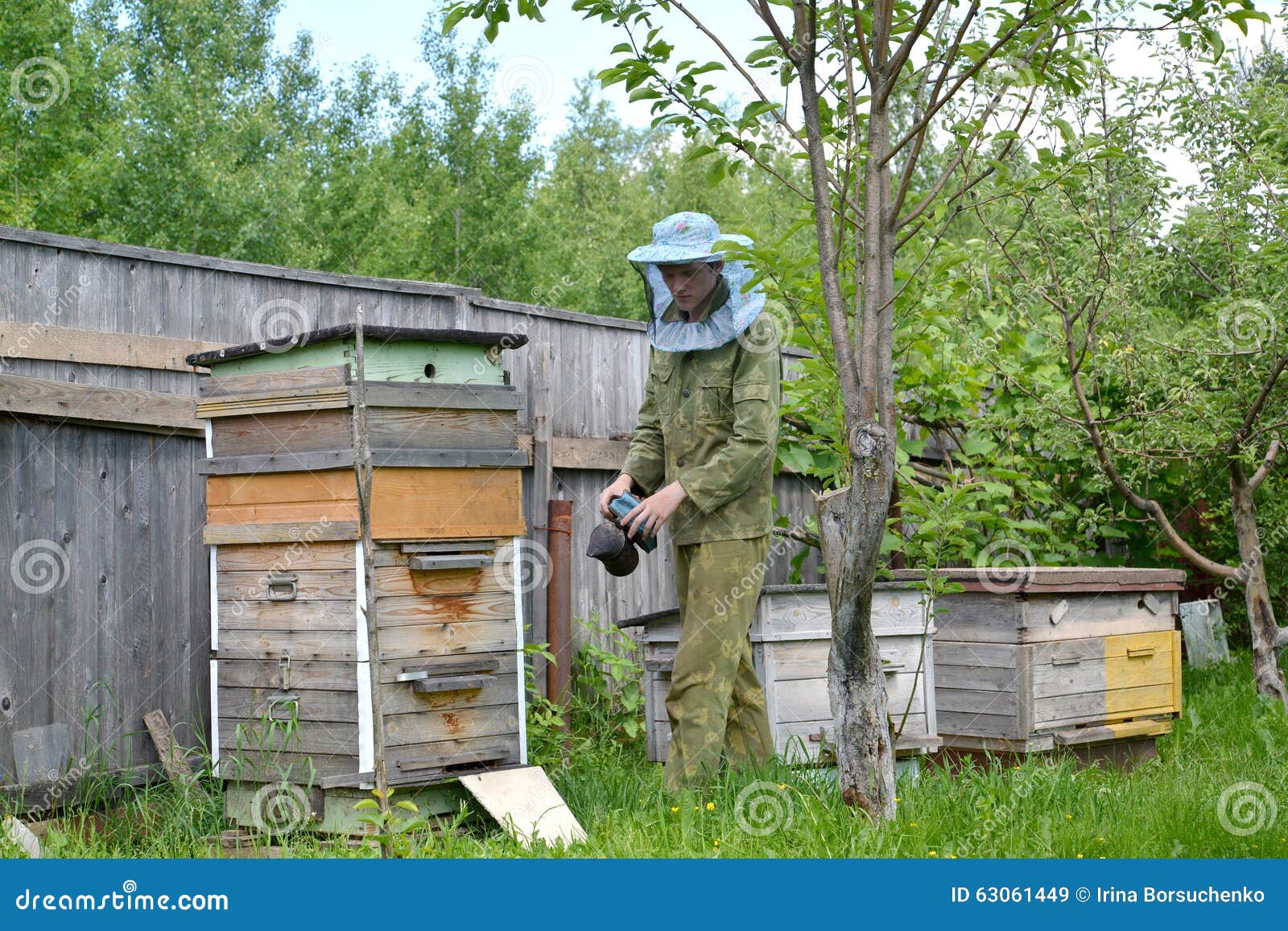 Der Junge Imker Mit Dymary Auf Einem Bienenhaus Stockbild - Bild von ...