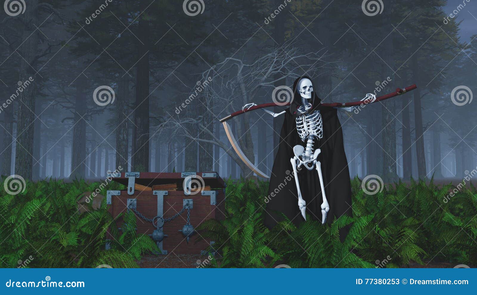 Der Sensenmann am Kirchhof Die Nacht Stock Abbildung - Illustration von ...