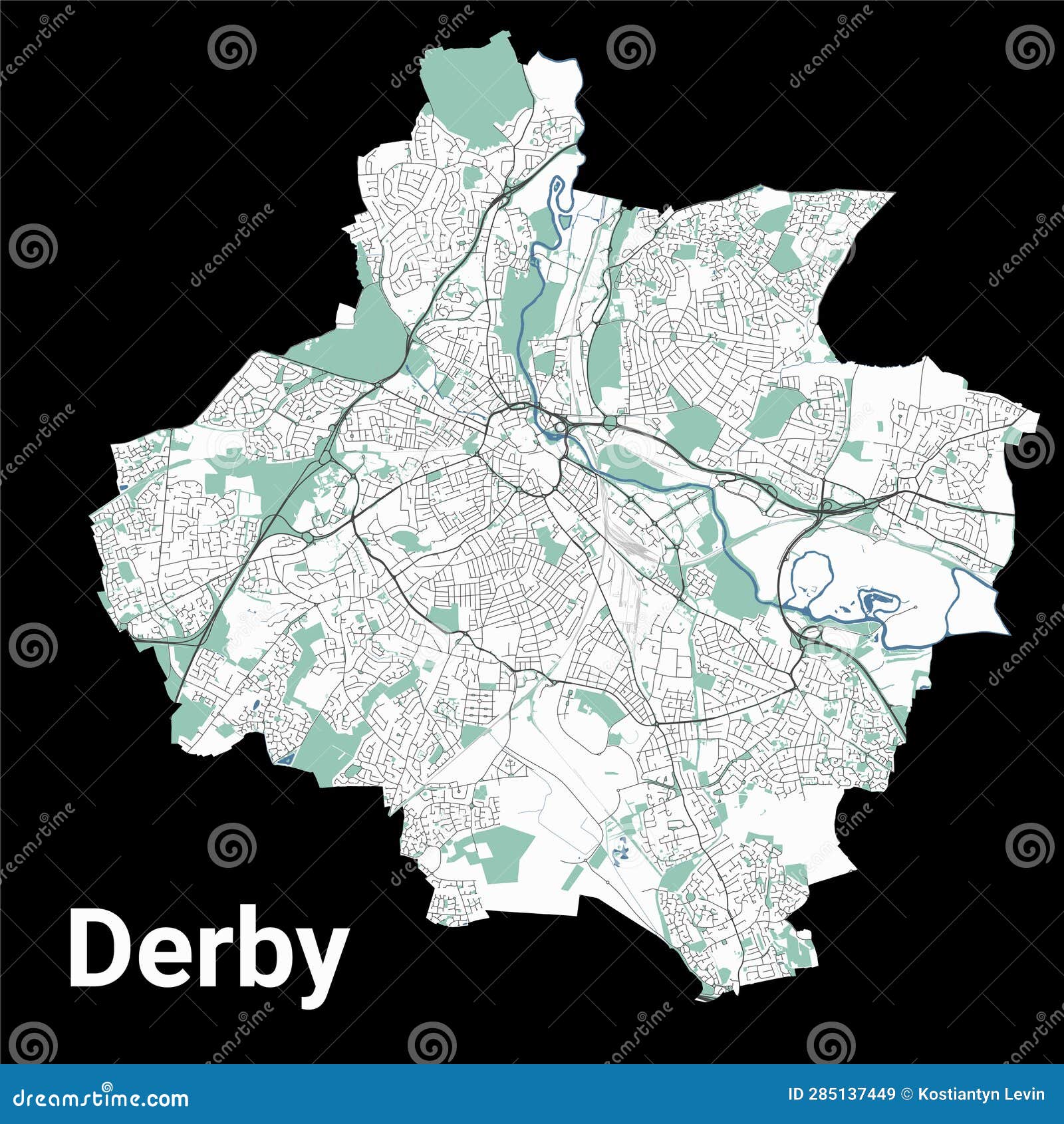 Derby City Map, Administrative Area Stock Vector - Illustration of ...