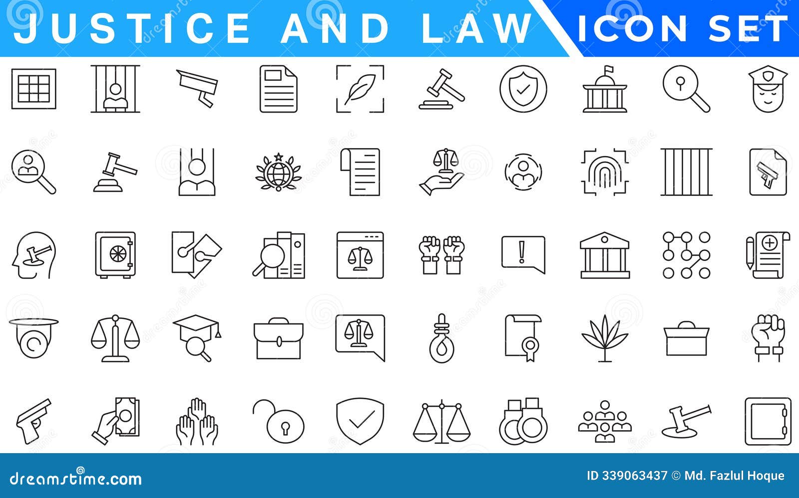 Derecho Y Justicia 50 Iconos Set Stock Vector Ilustración del Vector ...