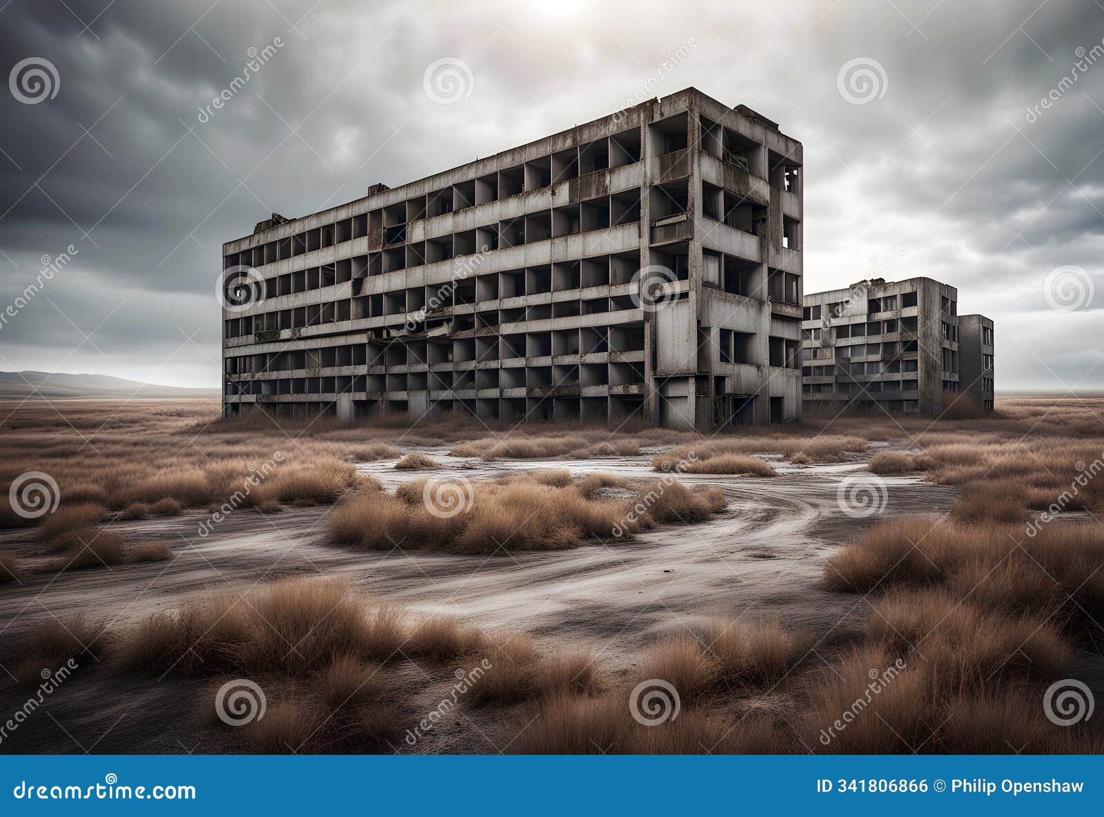 Derelict Abandoned Concrete Brutalist Buildings in a Desolate Landscape ...