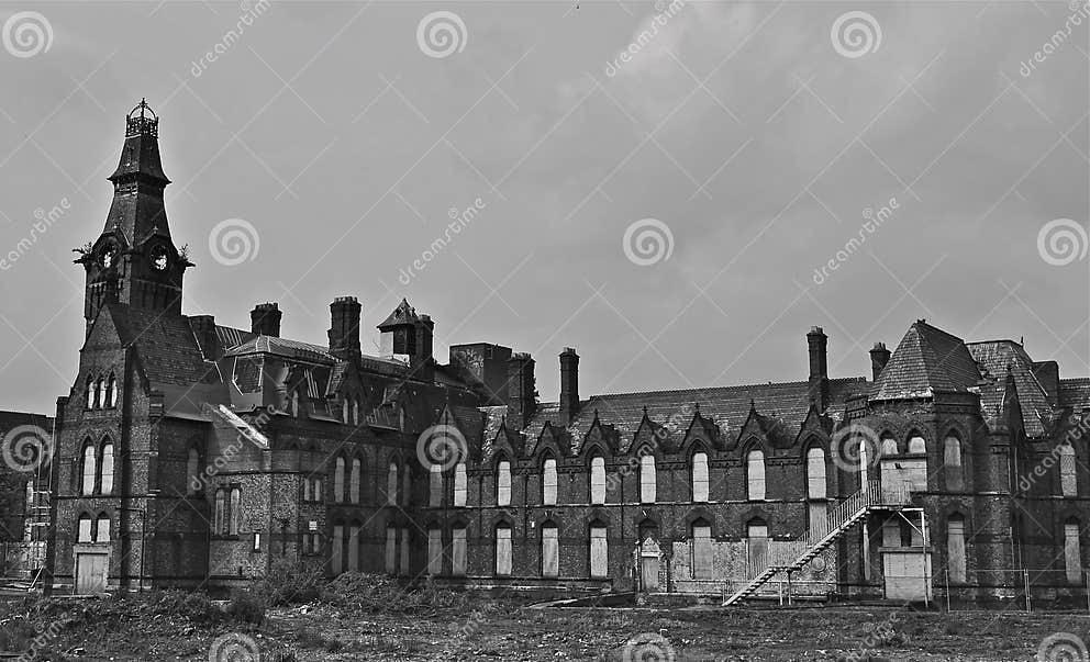 Derelict Asylum stock image. Image of ruins, black, renervation - 55341609