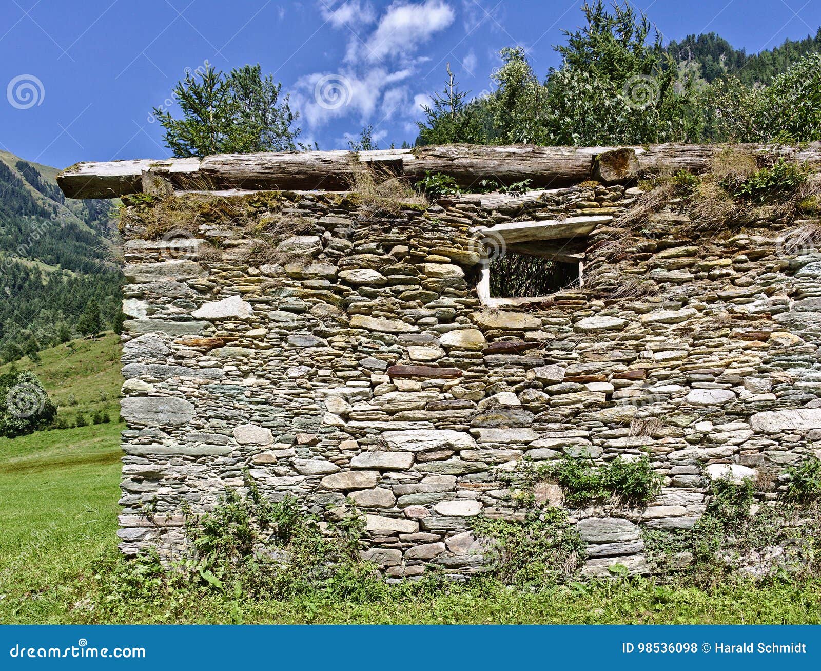 Derelict Barn with Field Stone Walls and Window in the Austrian Alps ...