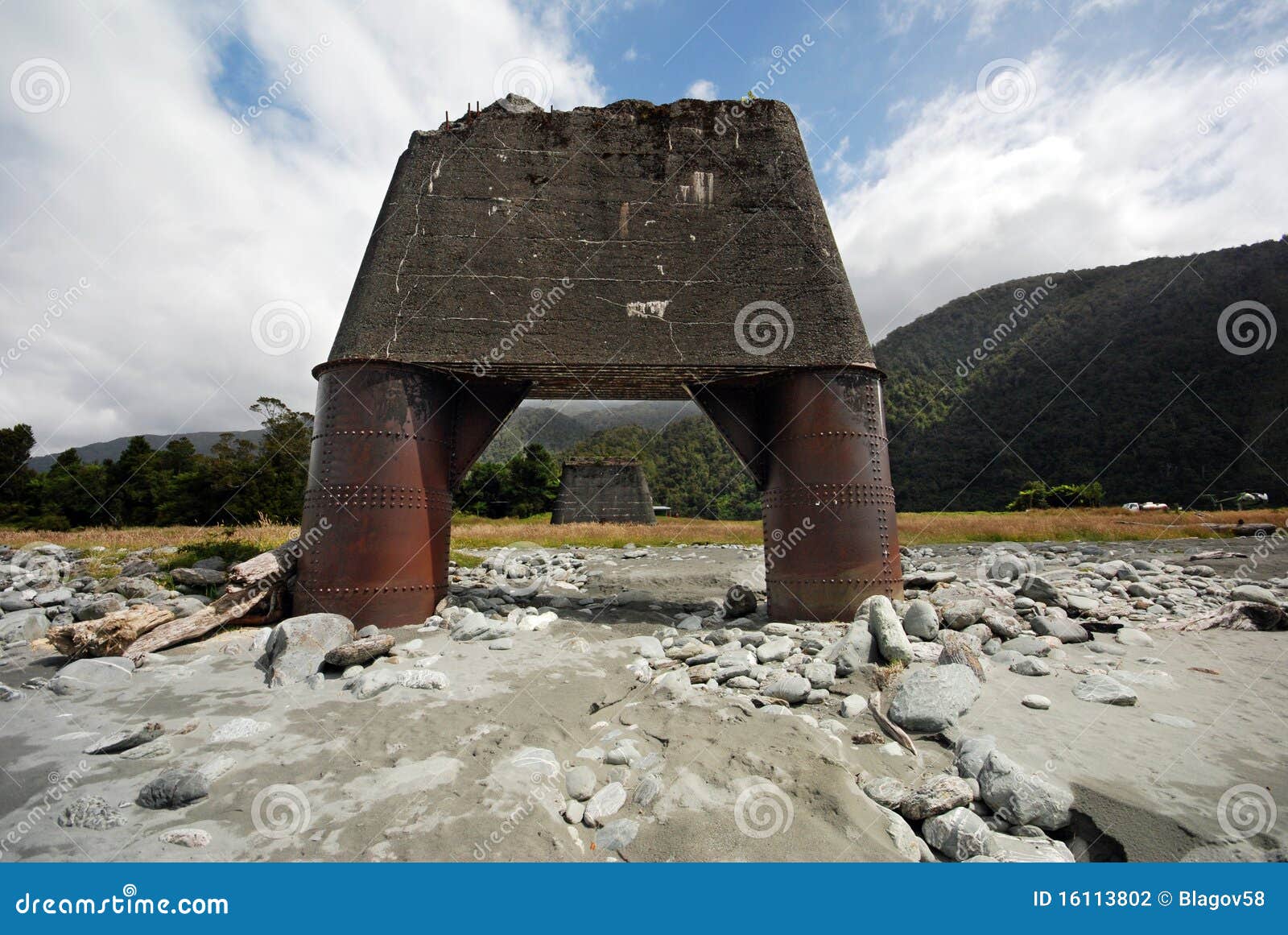 Derelict Bridge Structure Near Whataroa Stock Photo - Image of ...