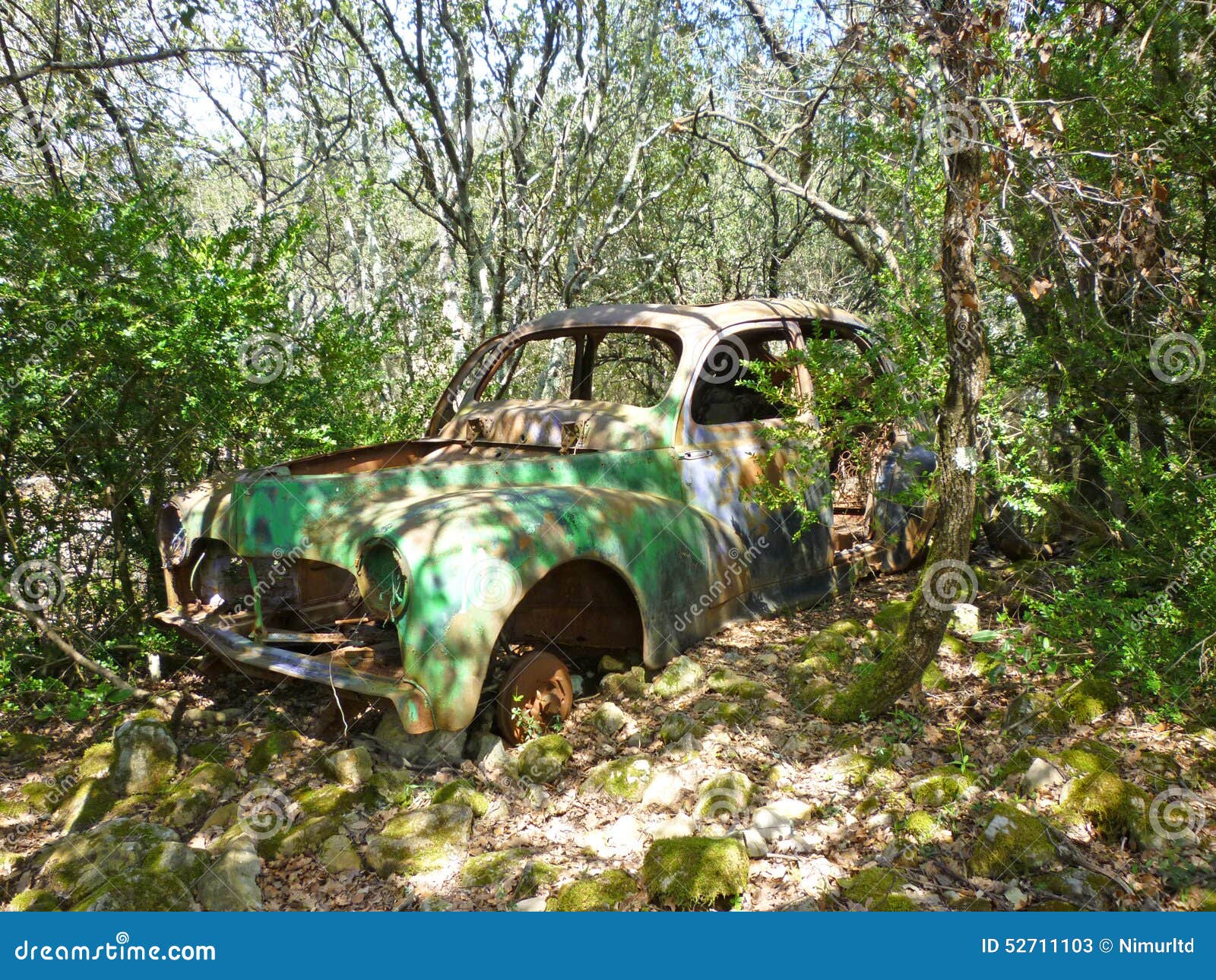 Derelict car in forest III stock image. Image of rubbish - 52711103