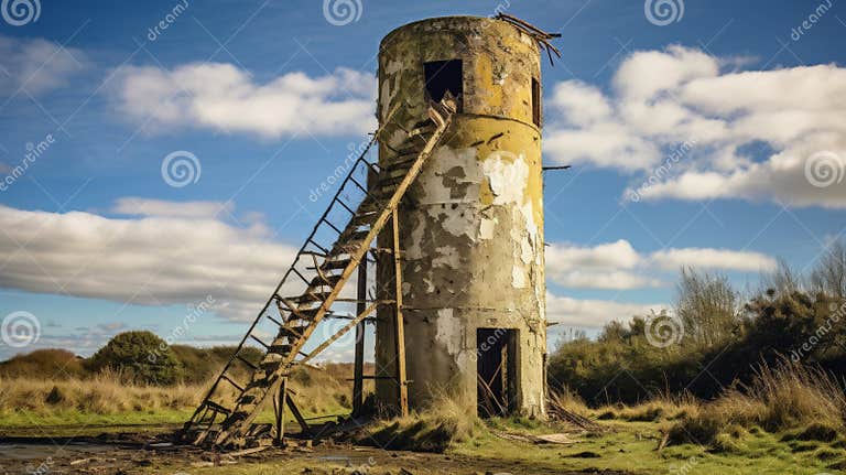 Derelict Crumbling Water Tower, Rusting Sentinel Stock Illustration ...