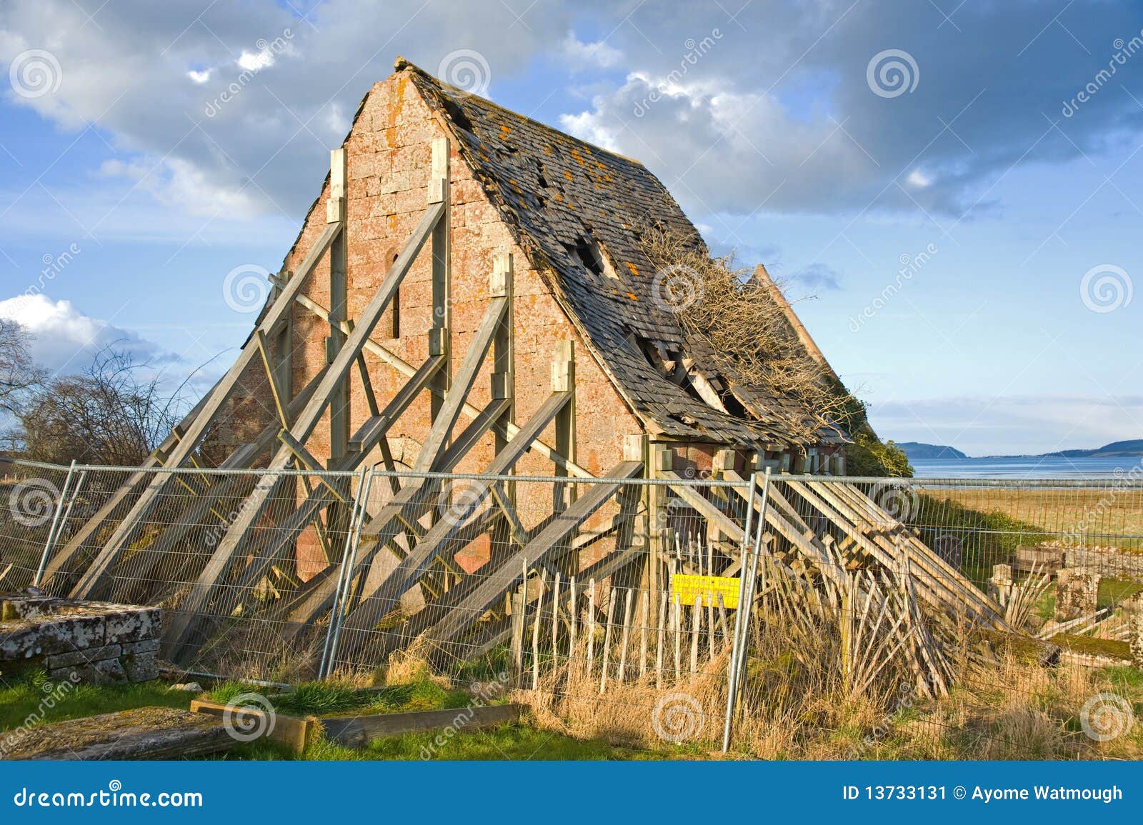 Derelict House Propped Up by Planks. Stock Image - Image of advanced ...