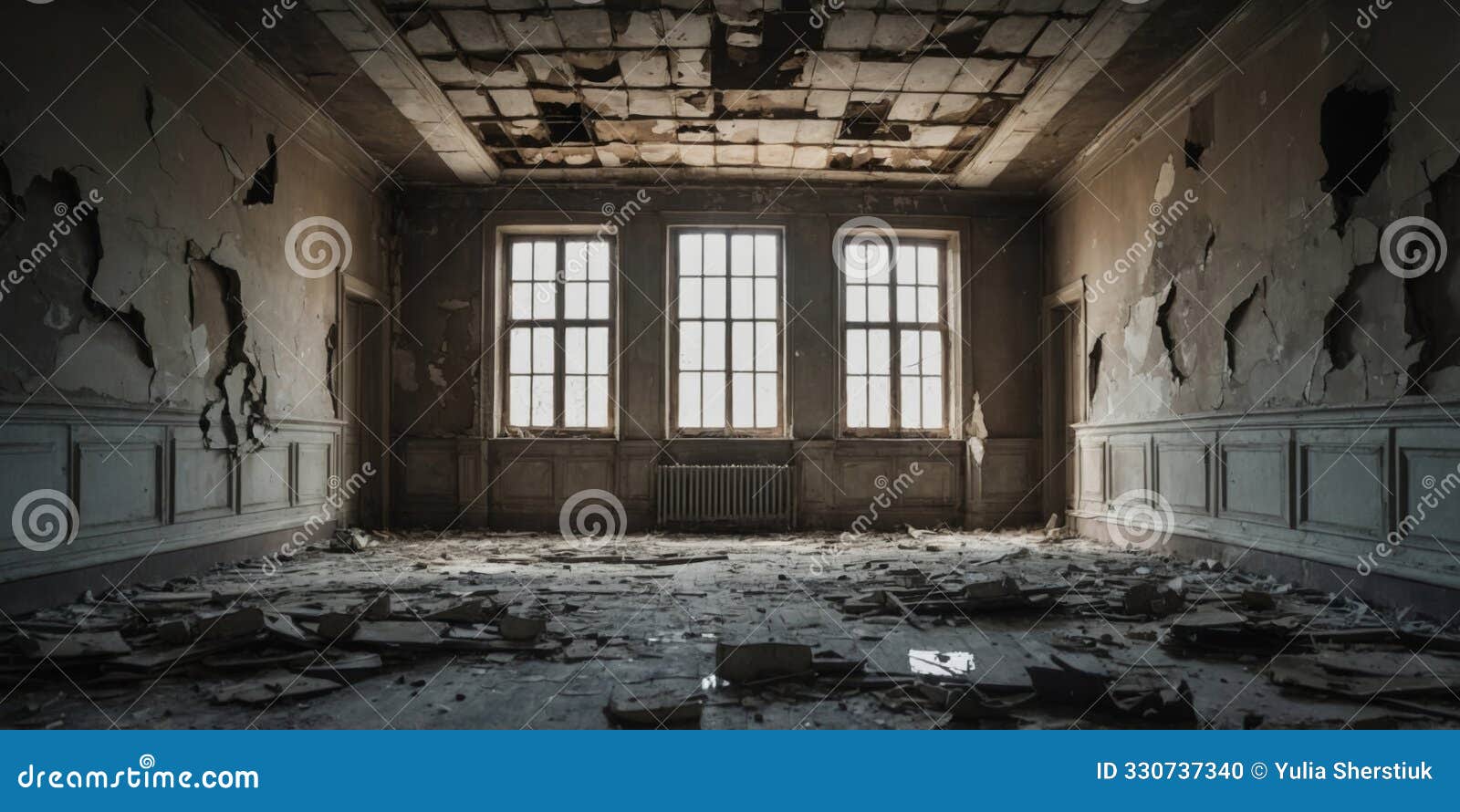 Derelict Room With Graffiti And Sunlight Through Windows Royalty-Free ...