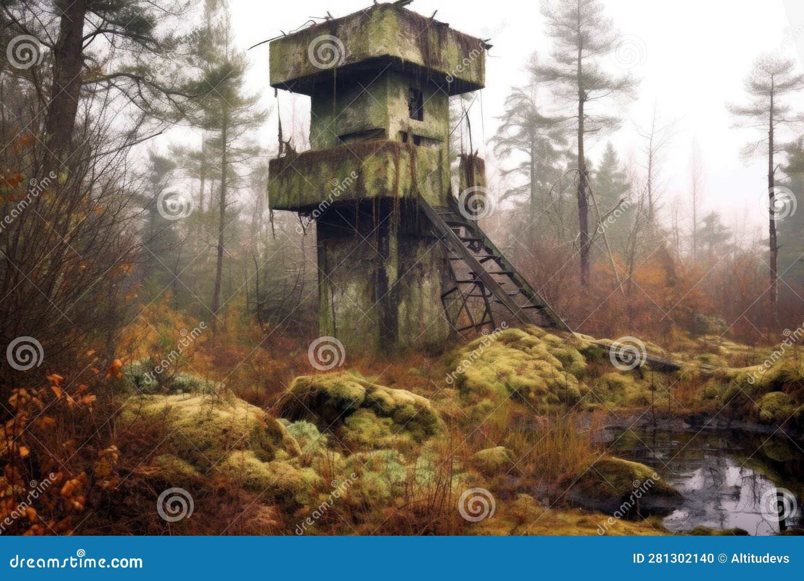 Derelict Watchtower Overlooking Forest Stock Illustration ...
