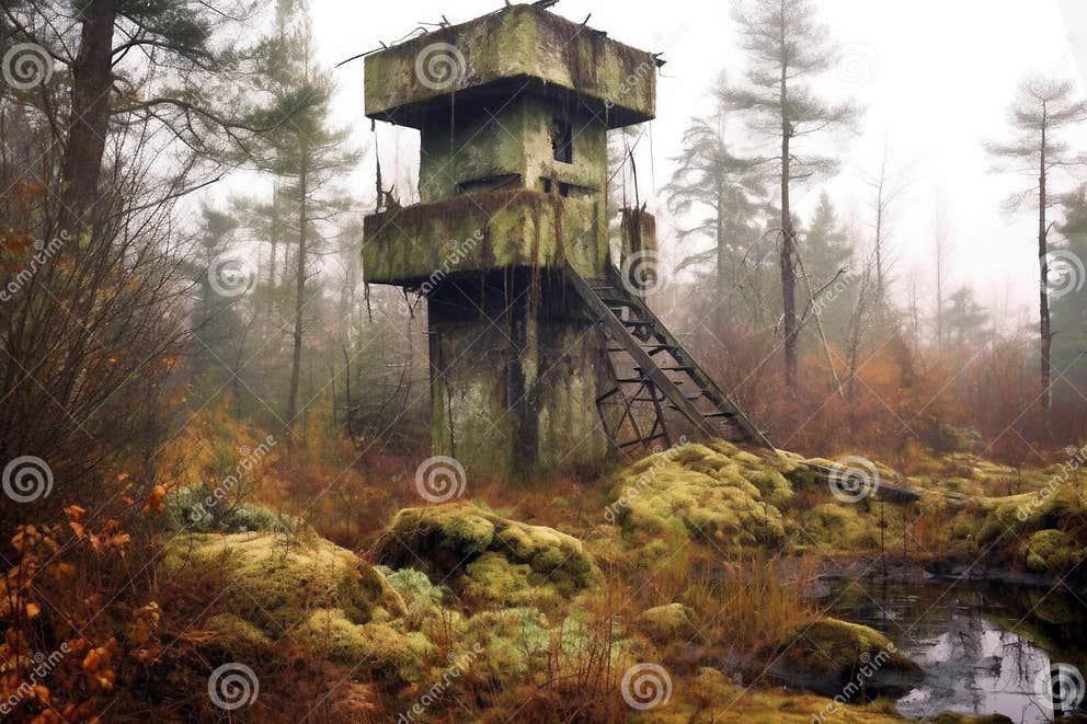 Derelict Watchtower Overlooking Forest Stock Illustration ...