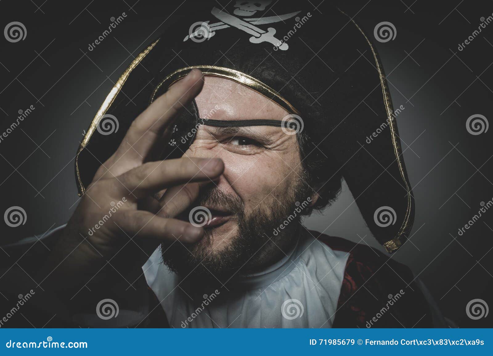 Derision. Man Pirate with Eye Patch and Old Hat with Funny Faces Stock ...