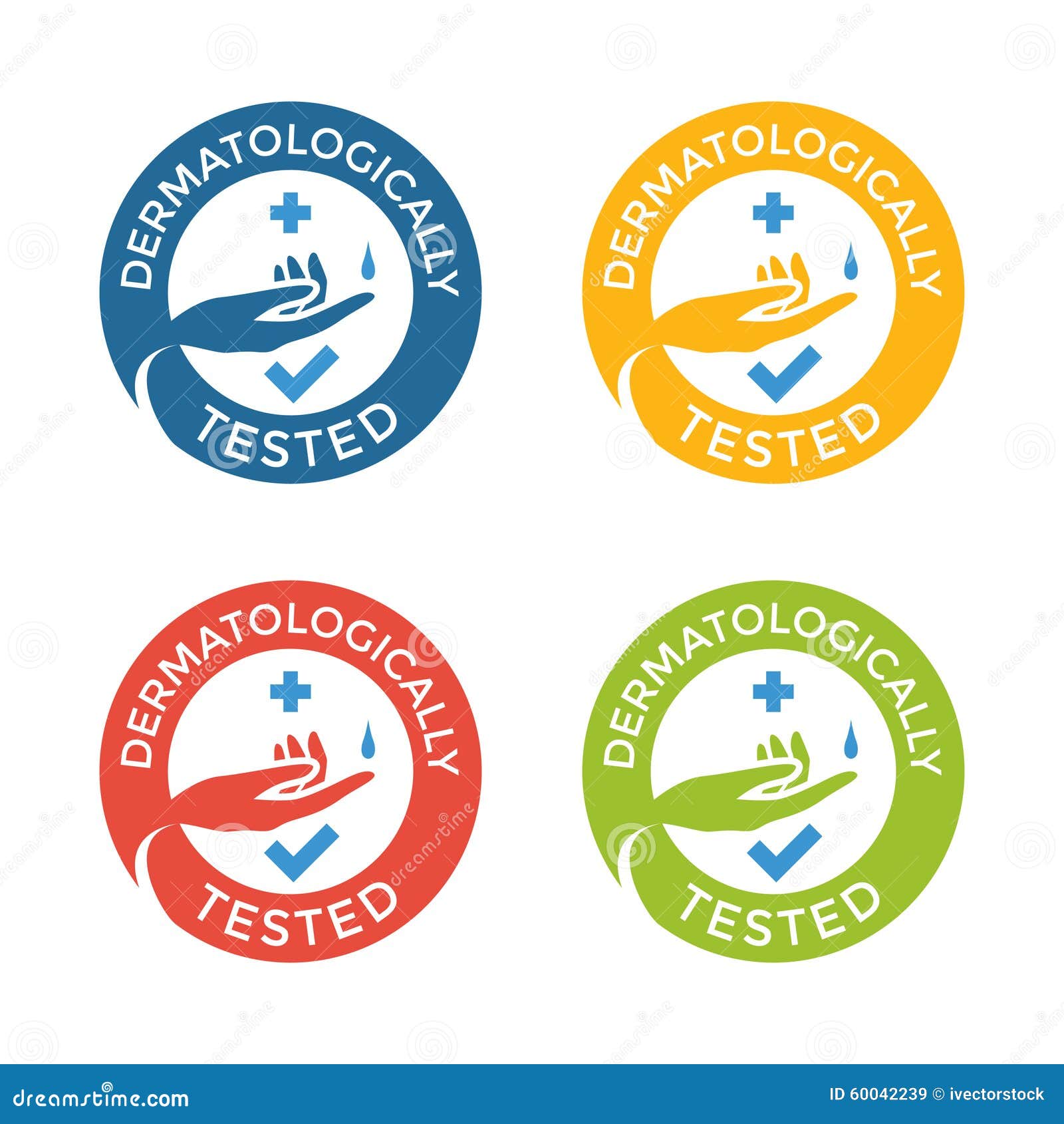 Dermatologically Tested Simple Labels. Vector Circle Stickers for Skin ...