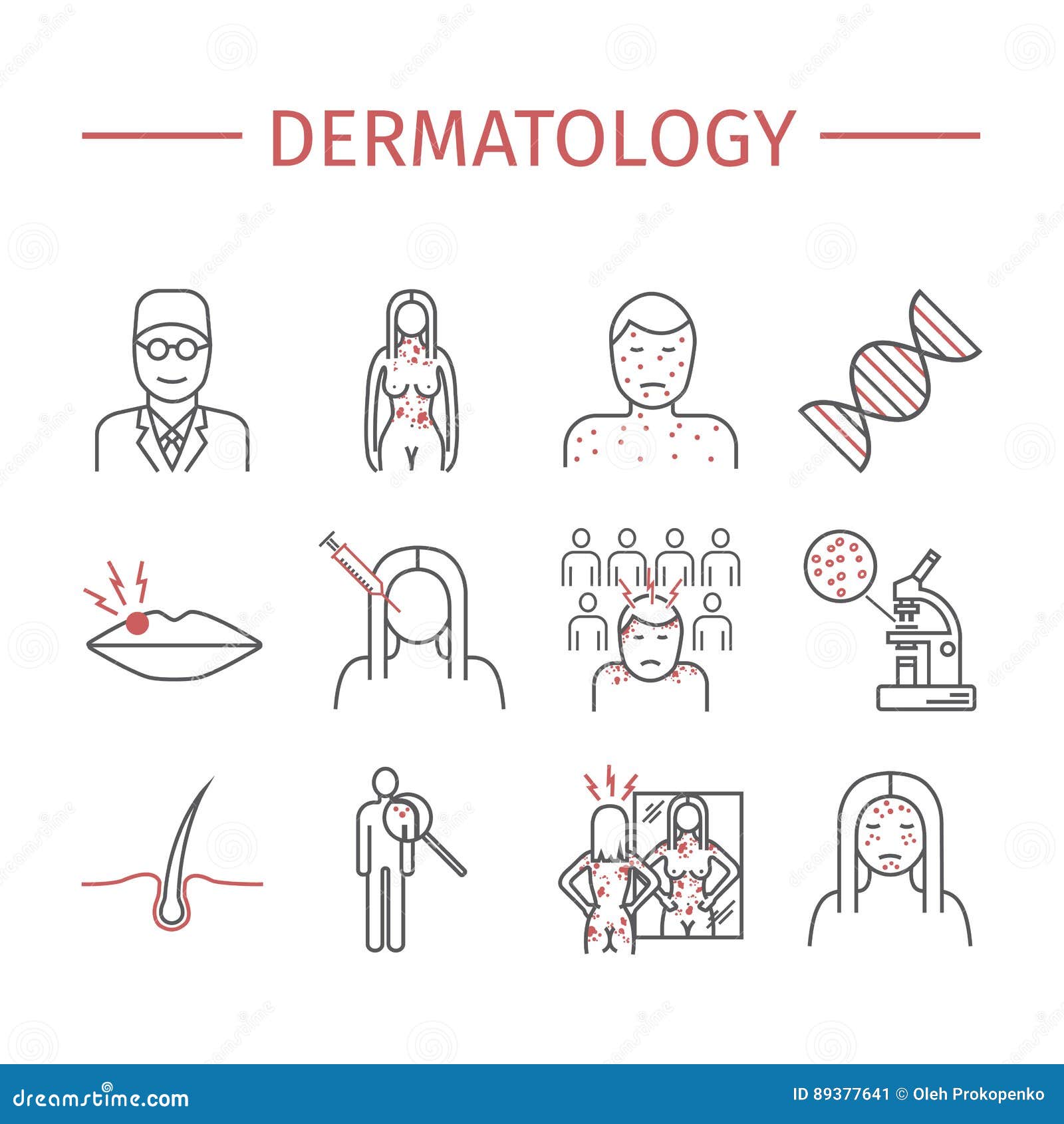 Dermatology Line Icons Set Stock Vector Illustration Of Irritation