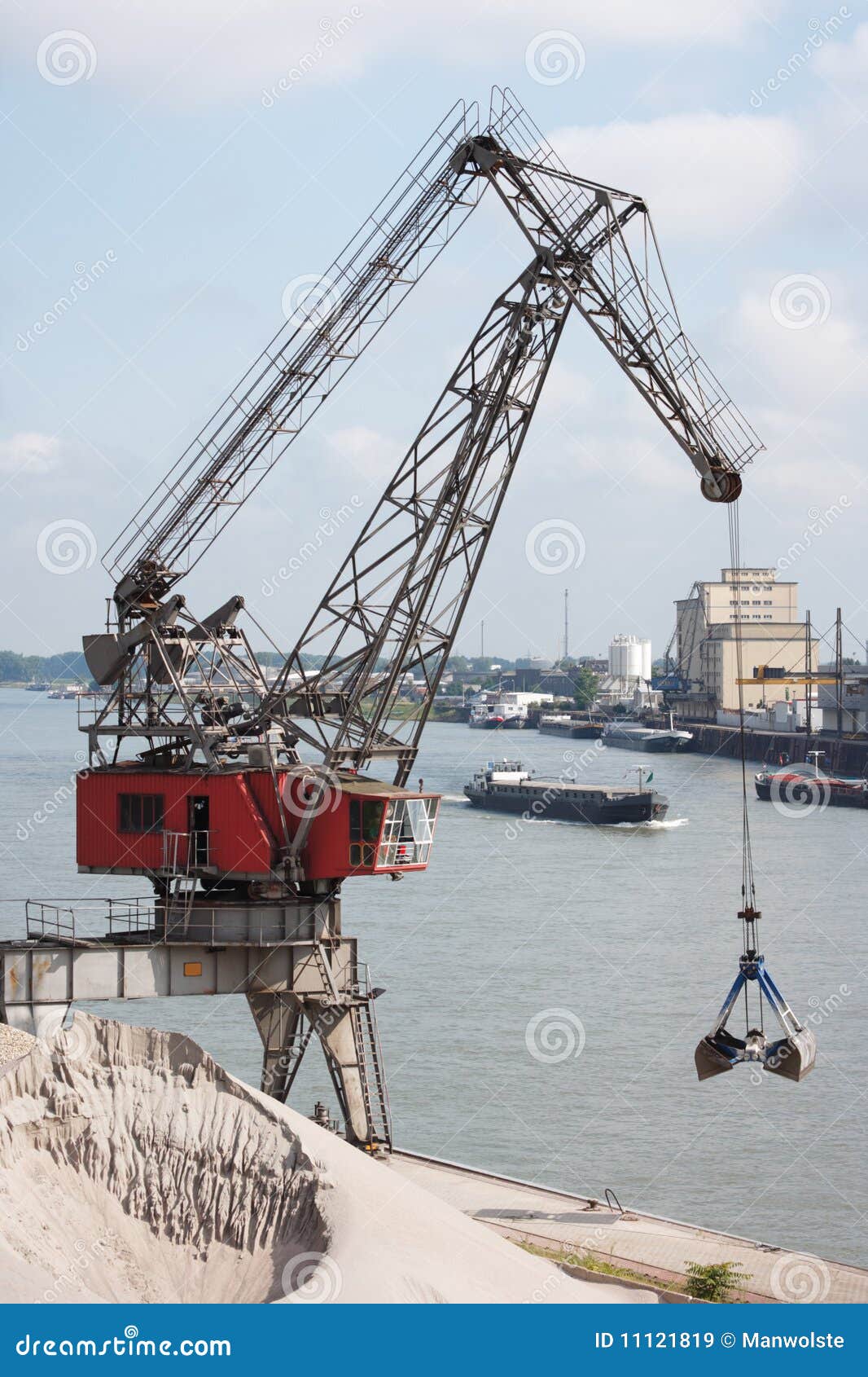 Derrick and Barge at Rhine River Stock Image - Image of loading, harbor ...