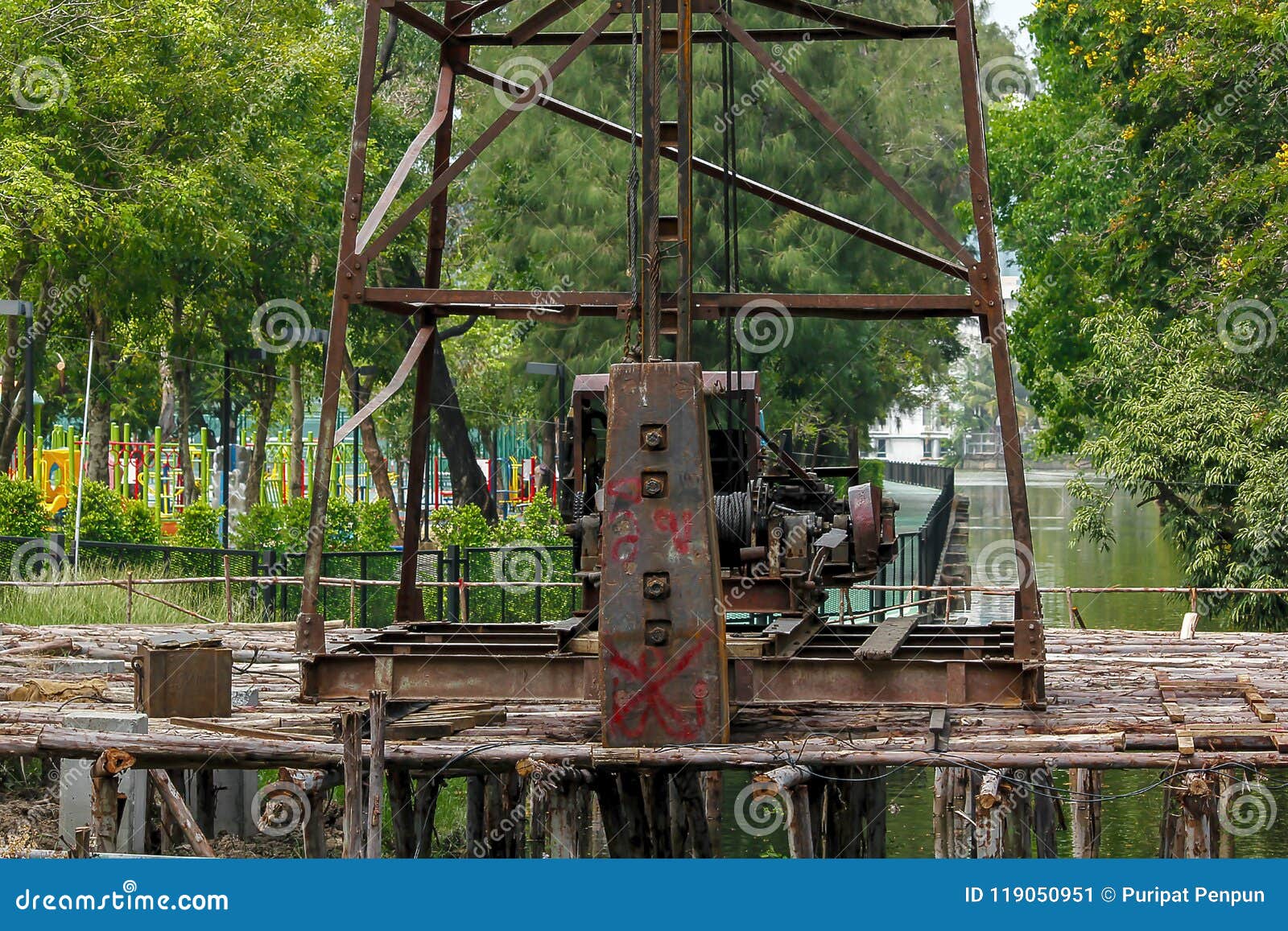 Crane for Pile Driving in the Construction Site. Stock Image - Image of ...