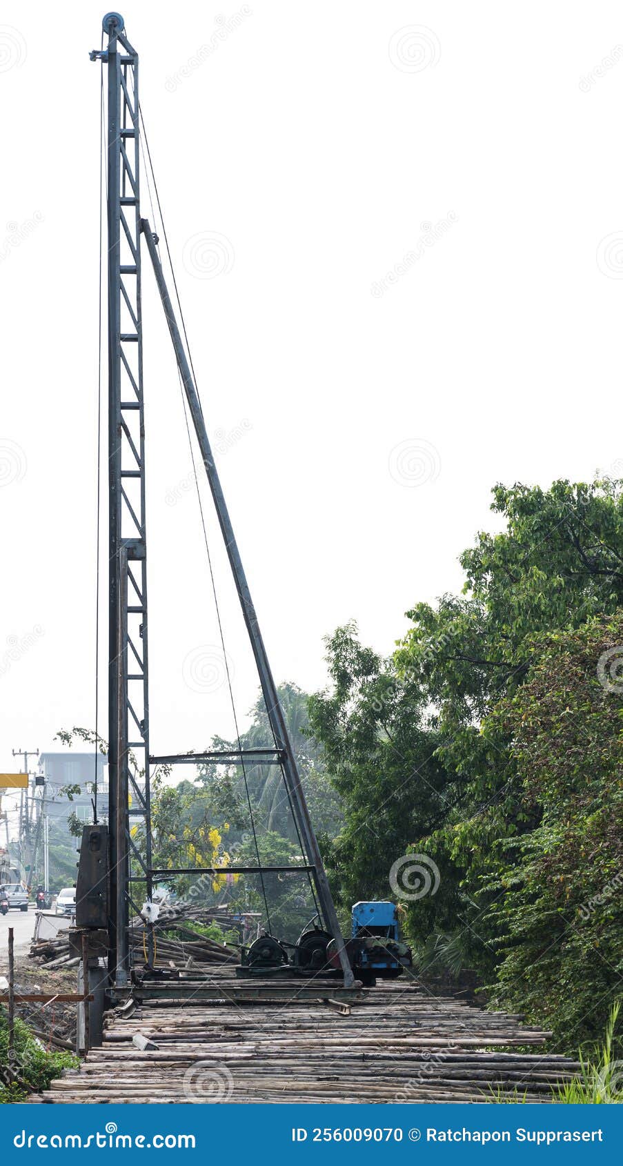 Derrick at Road Construction Site Stock Photo - Image of industry, foot ...