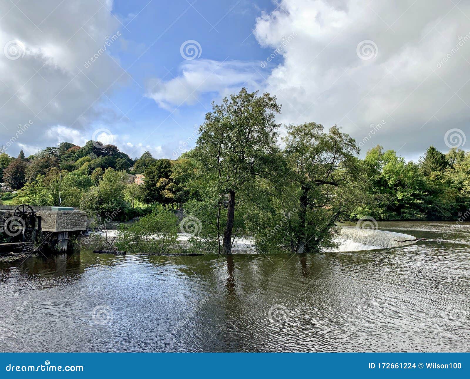 Derwent Valley Mills Waterfall Stock Photo - Image of river, mills ...