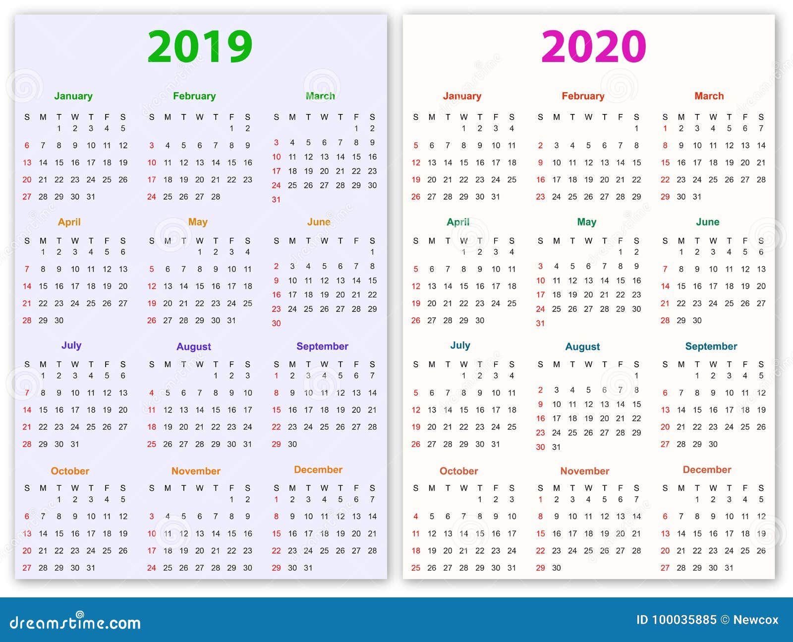 12 Des Kalender-Monate Designs 2019-2020 Vektor Abbildung ...