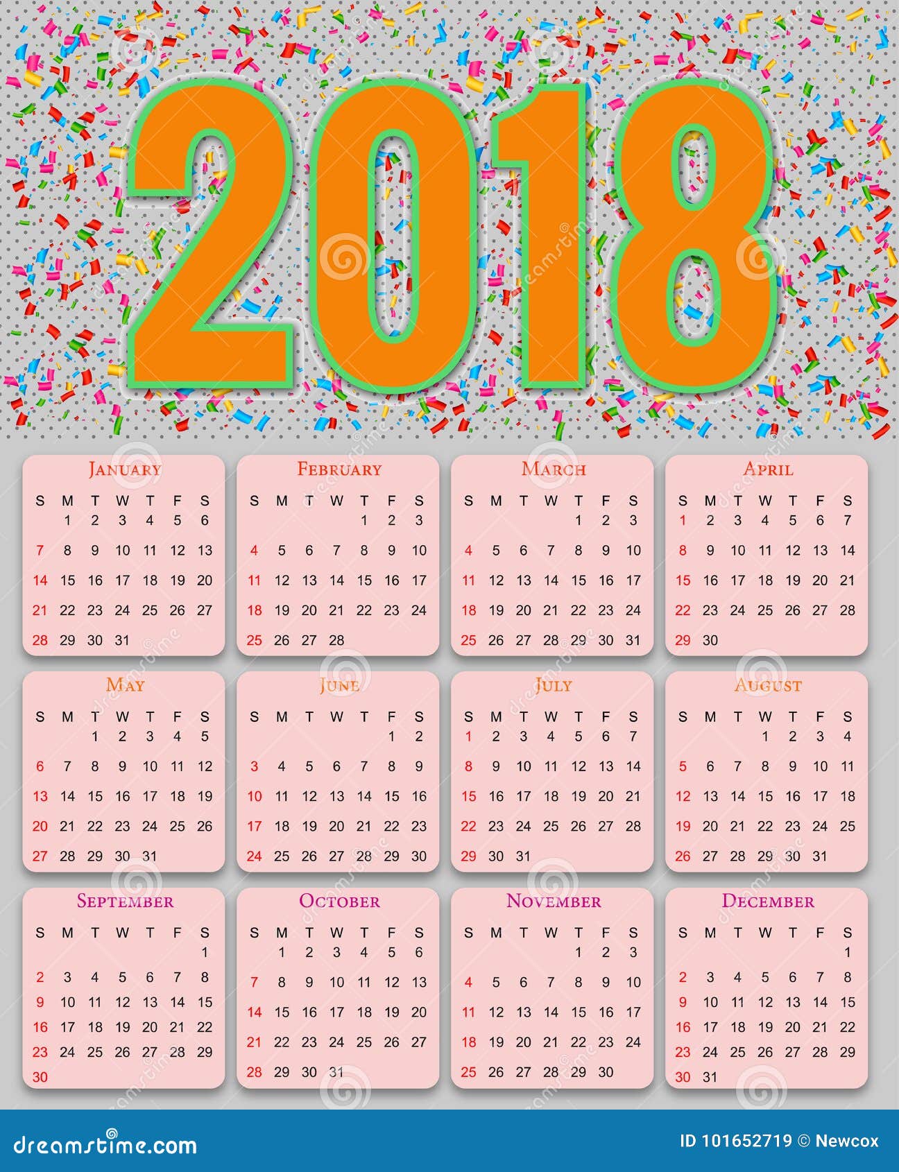 12 Des Kalender-Monate Designs 2018 Vektor Abbildung - Illustration von ...