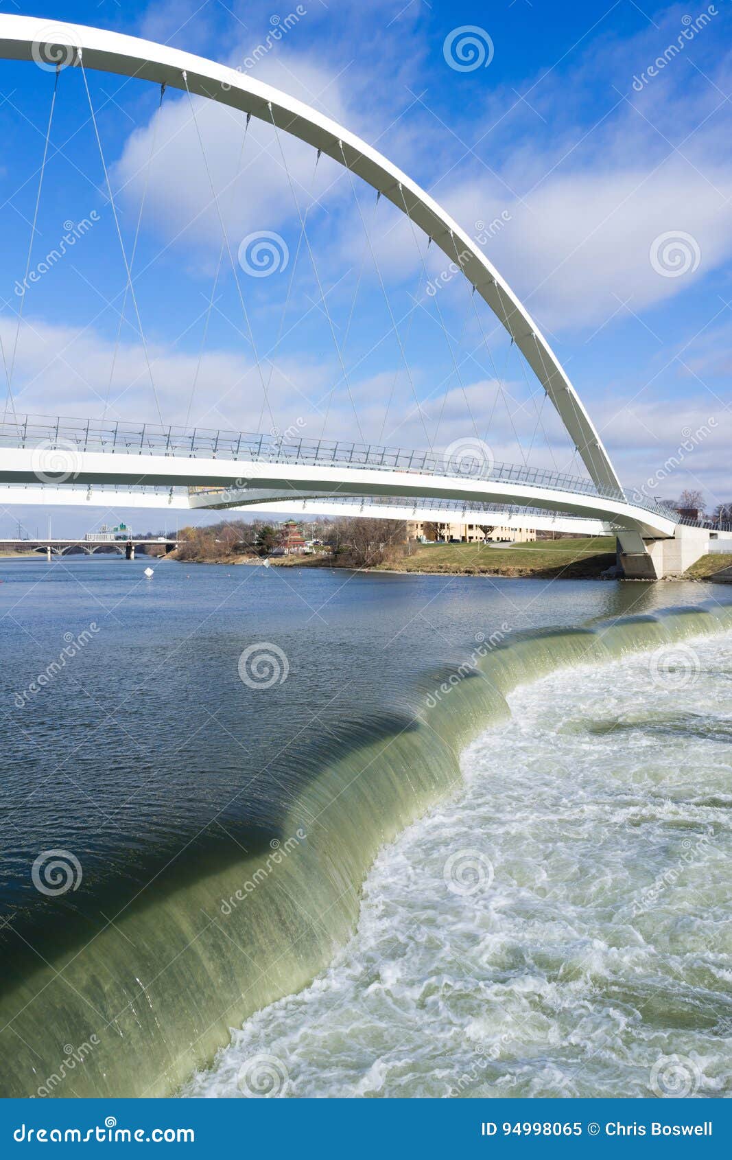 Des Moines River Principal Riverwalk Bridge Midwest Vertical Stock ...