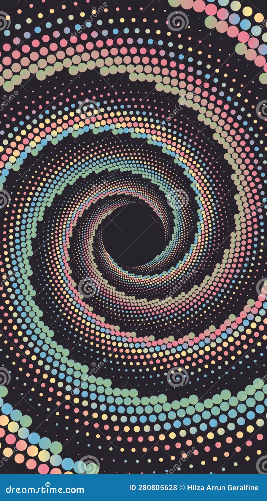 Rainbow Dotted Spiral Vortex Circle on a Black Background Vector Stock ...