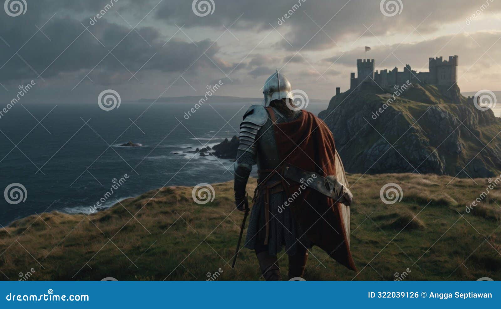 A Knight Figure Standing on the Edge of the Sea. in the Distance You ...