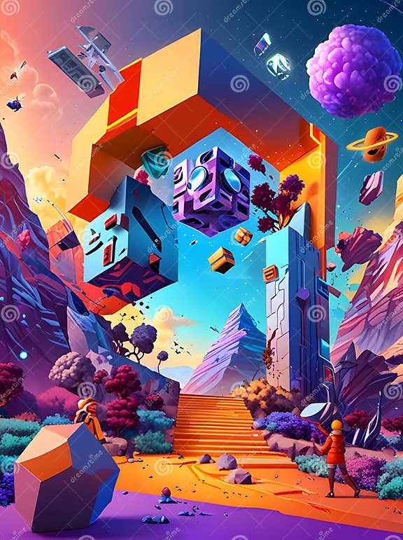 Dynamic Dimensions: a Fusion of 2D and 3D Art Stock Image - Image of ...