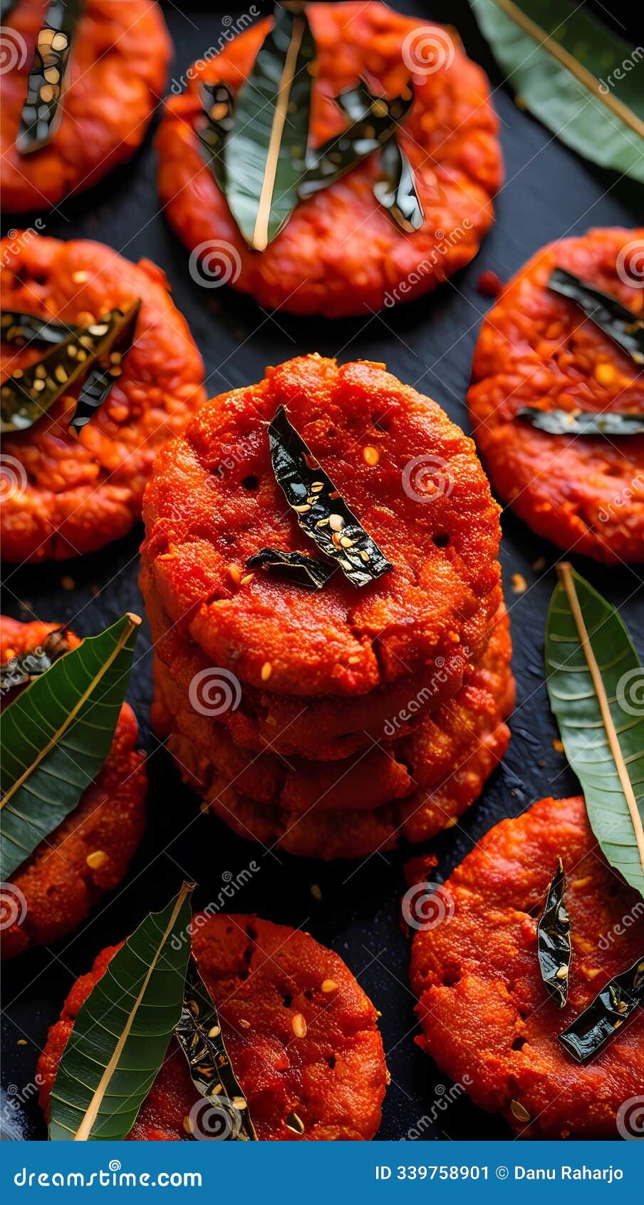 Spicy Rice Patties Garnished with Neem Leaves Stock Illustration ...