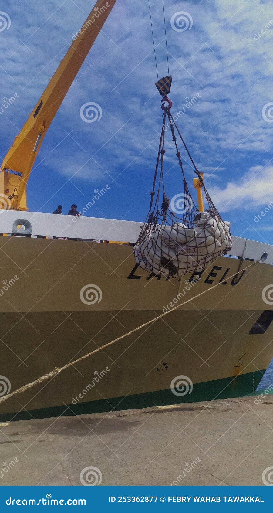 Descarregamento Do Saco Com Grua E Rede No Porto Fotografia Editorial ...