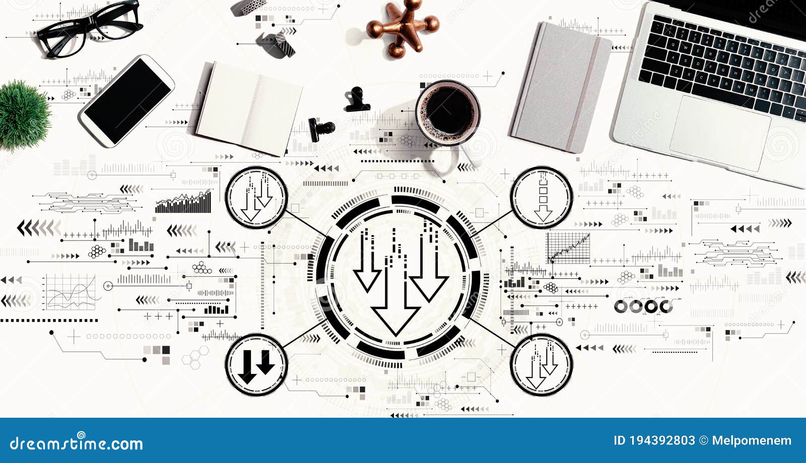 Descending Arrows with a Laptop Computer Stock Illustration ...