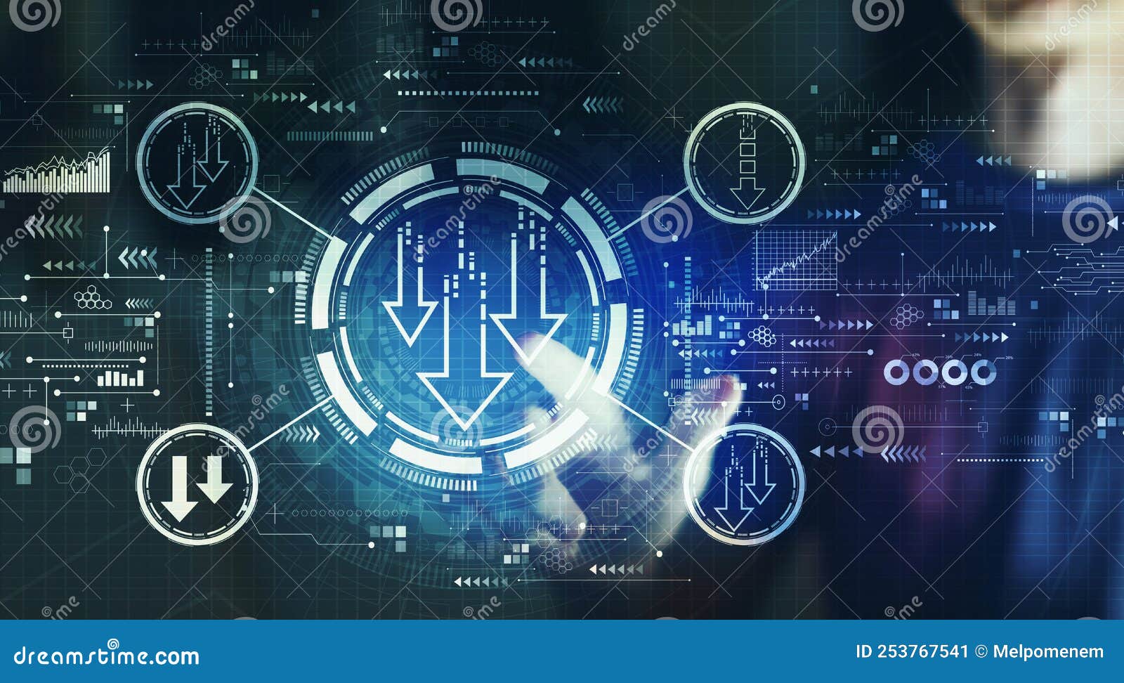 Descending Arrows with Young Man in the Night Stock Image - Image of ...