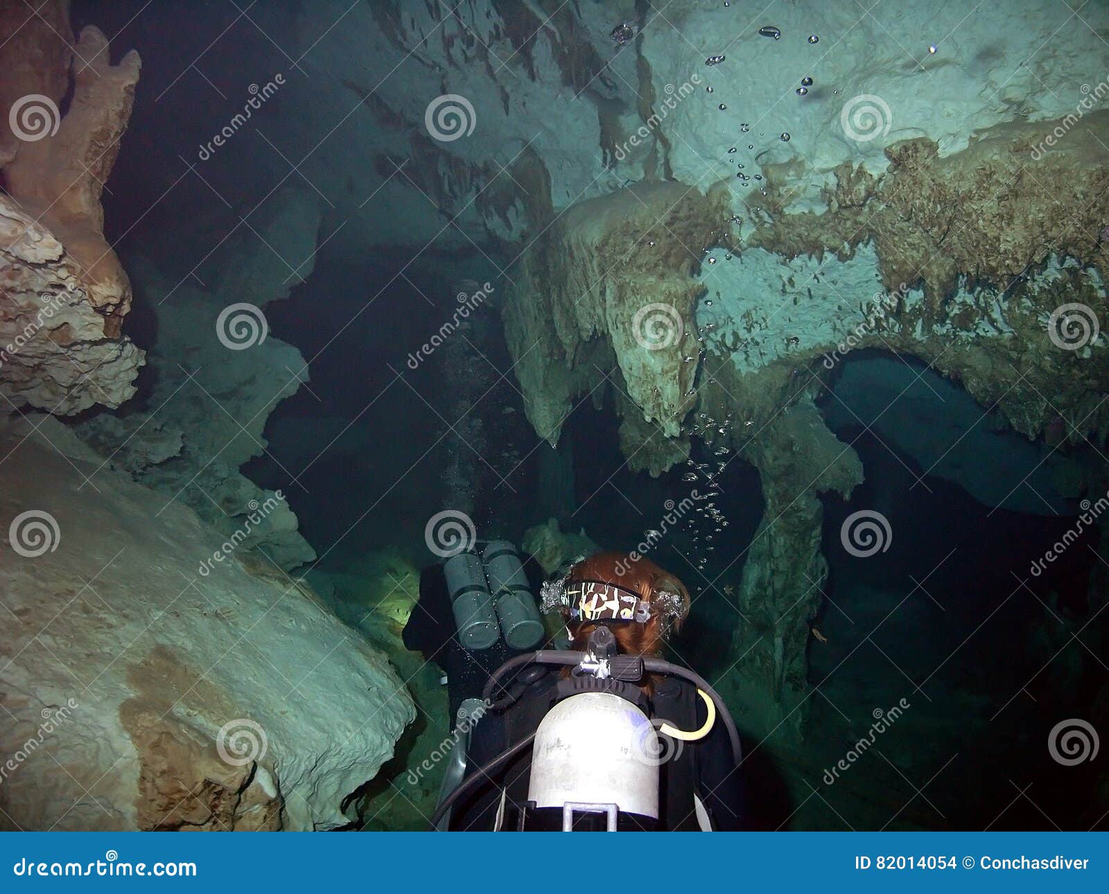 Descending Cave Divers stock photo. Image of diving, cave - 82014054