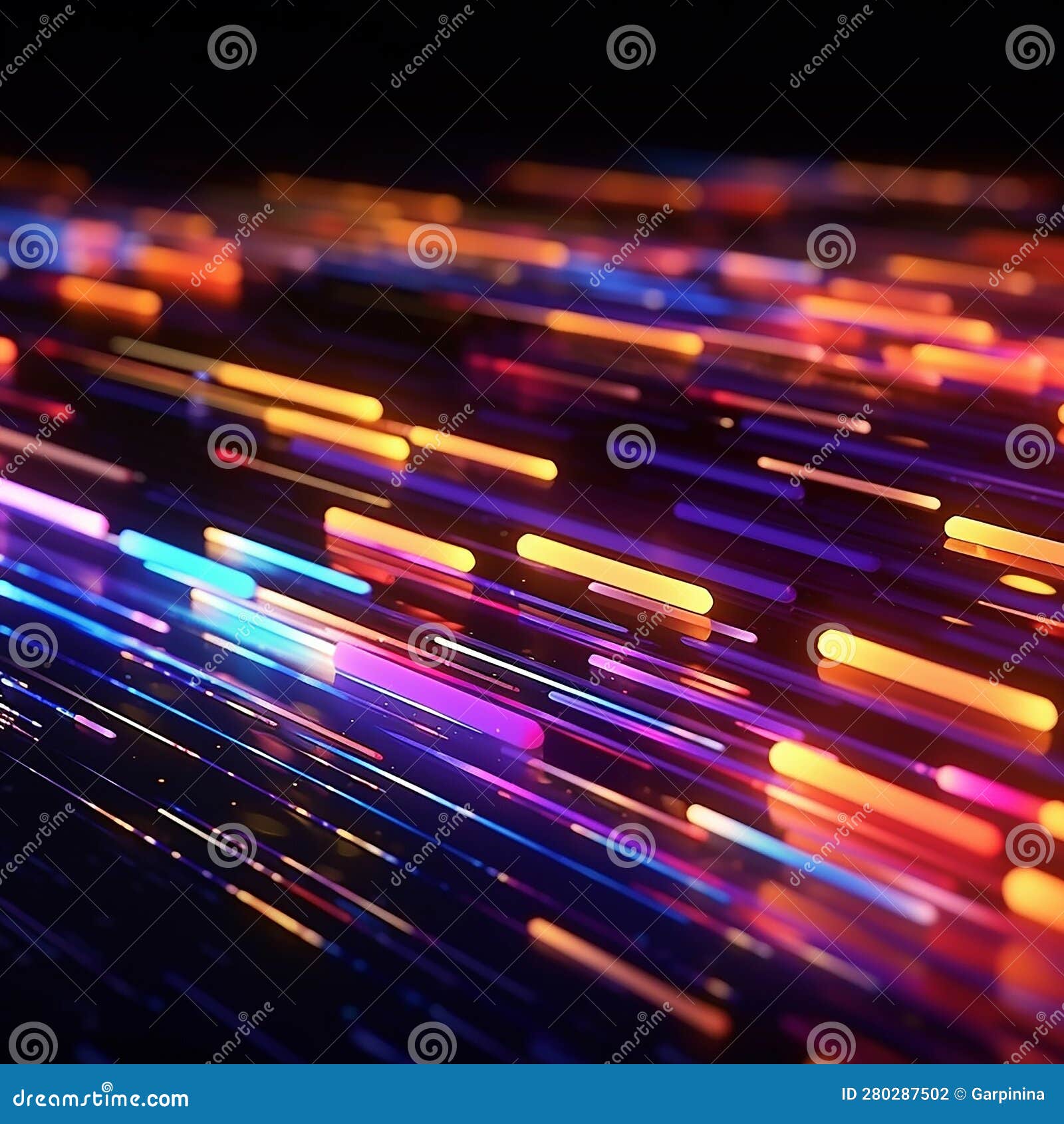 Descending Colored Beams of Light, Data Reflected Off a Dark Wet ...