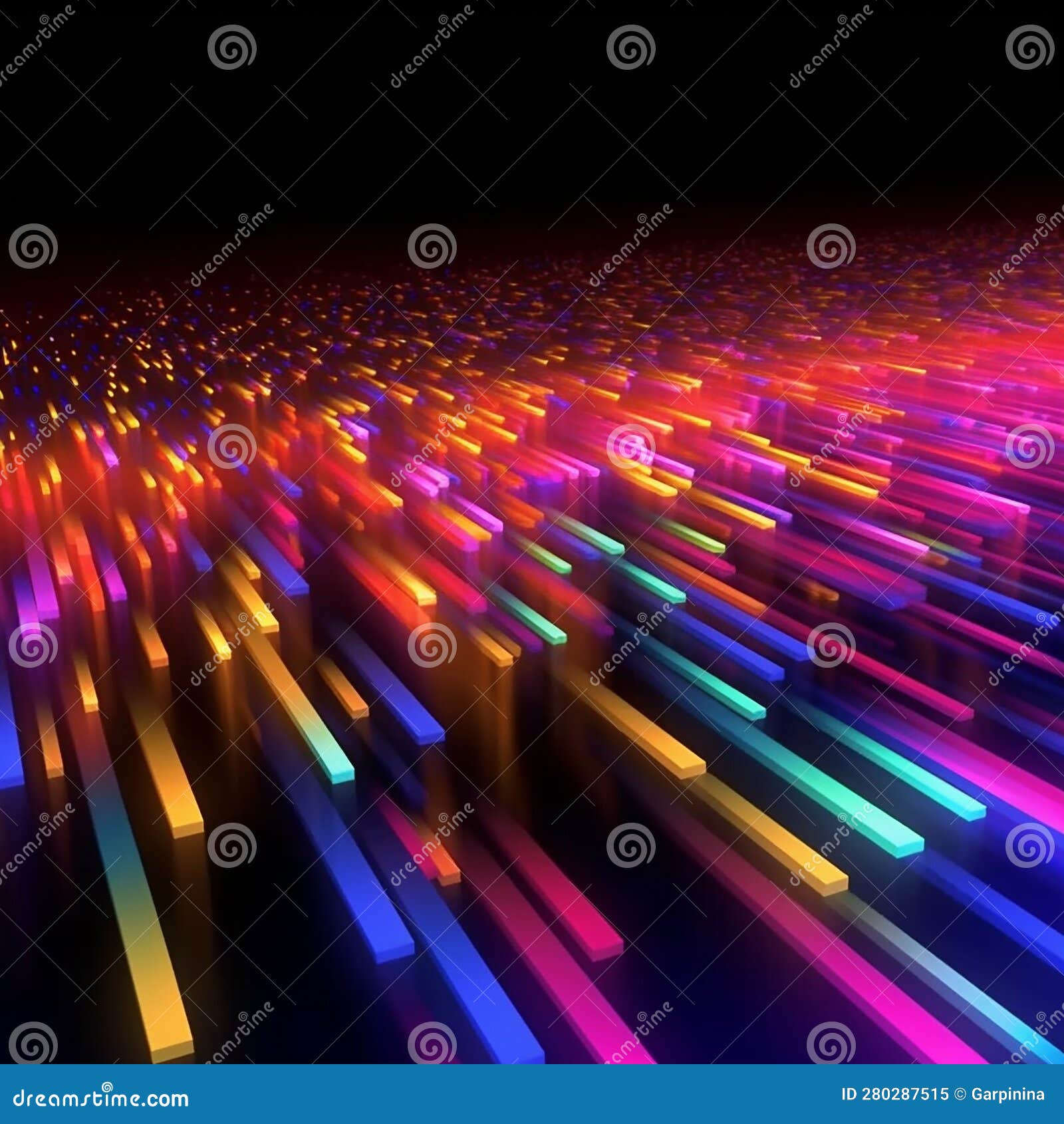 Descending Colored Beams of Light, Data Reflected Off a Dark Wet ...