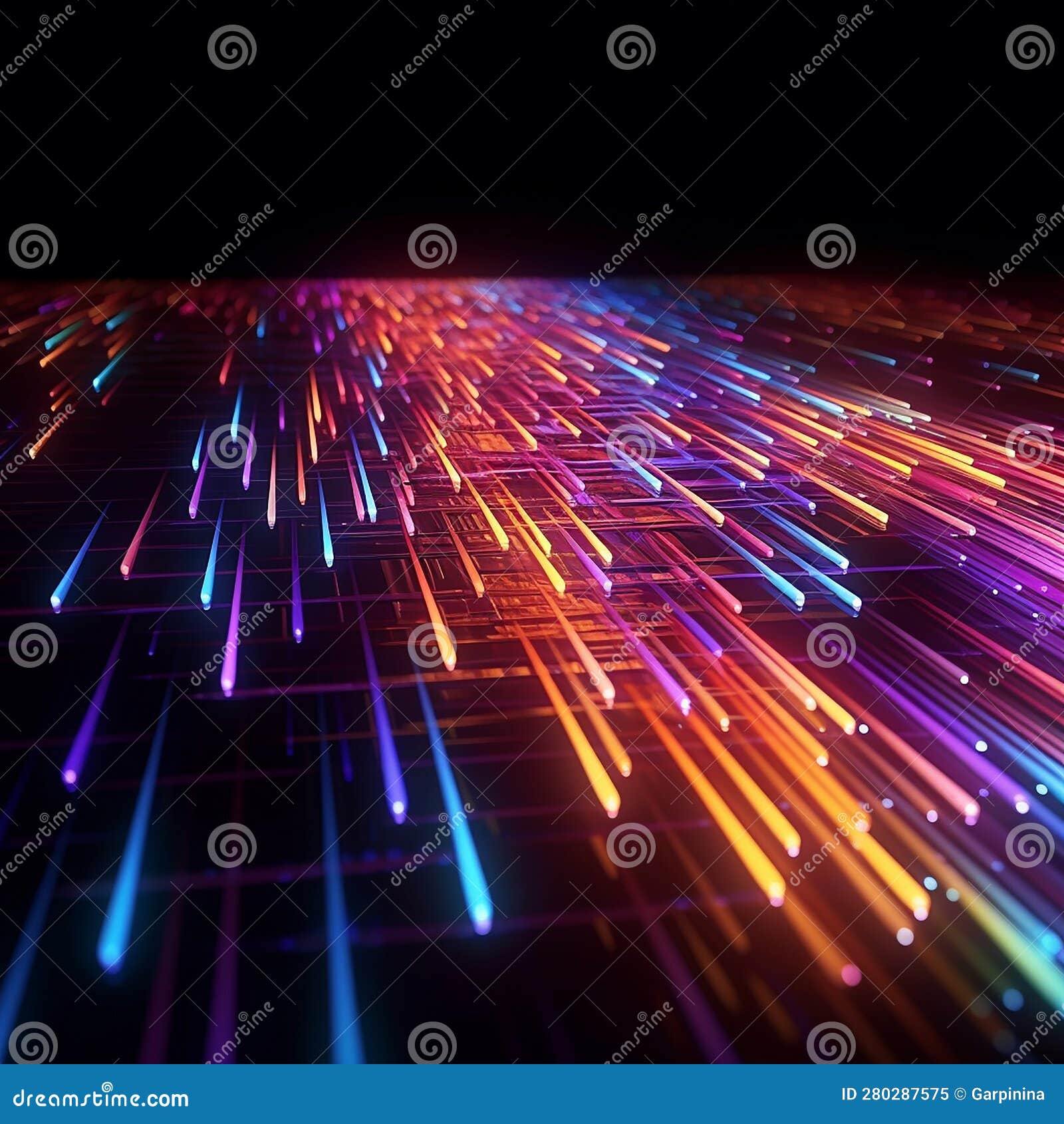 Descending Colored Beams of Light, Data Reflected Off a Dark Wet ...