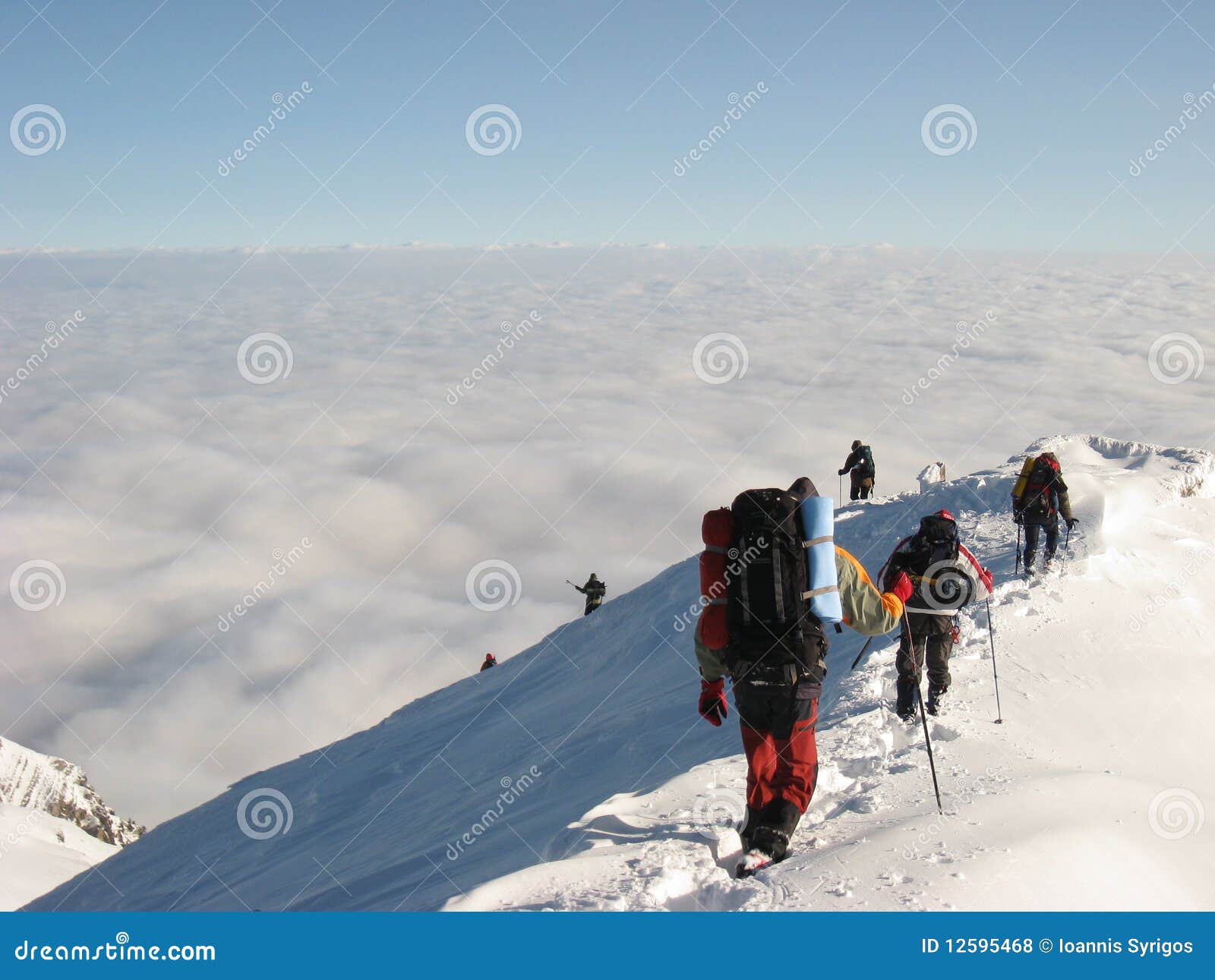 Descending Down Snowy Mountain Peak Stock Photo - Image of outdoor ...