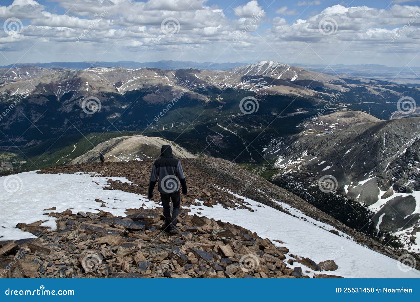 Descending Down Snowy Mountain Peak Stock Photo - Image of mountains ...