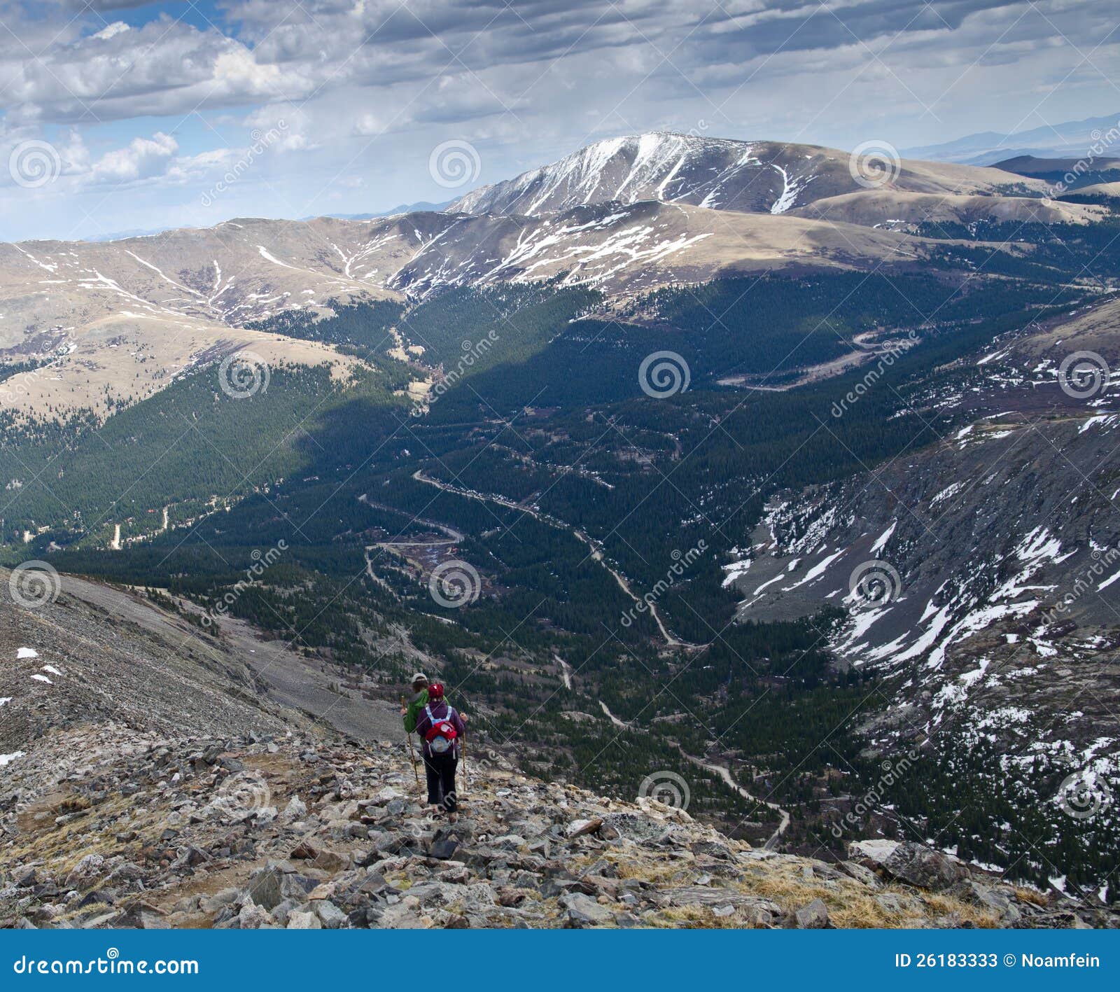 Descending Down Snowy Mountain Peak Stock Image - Image of altitude ...