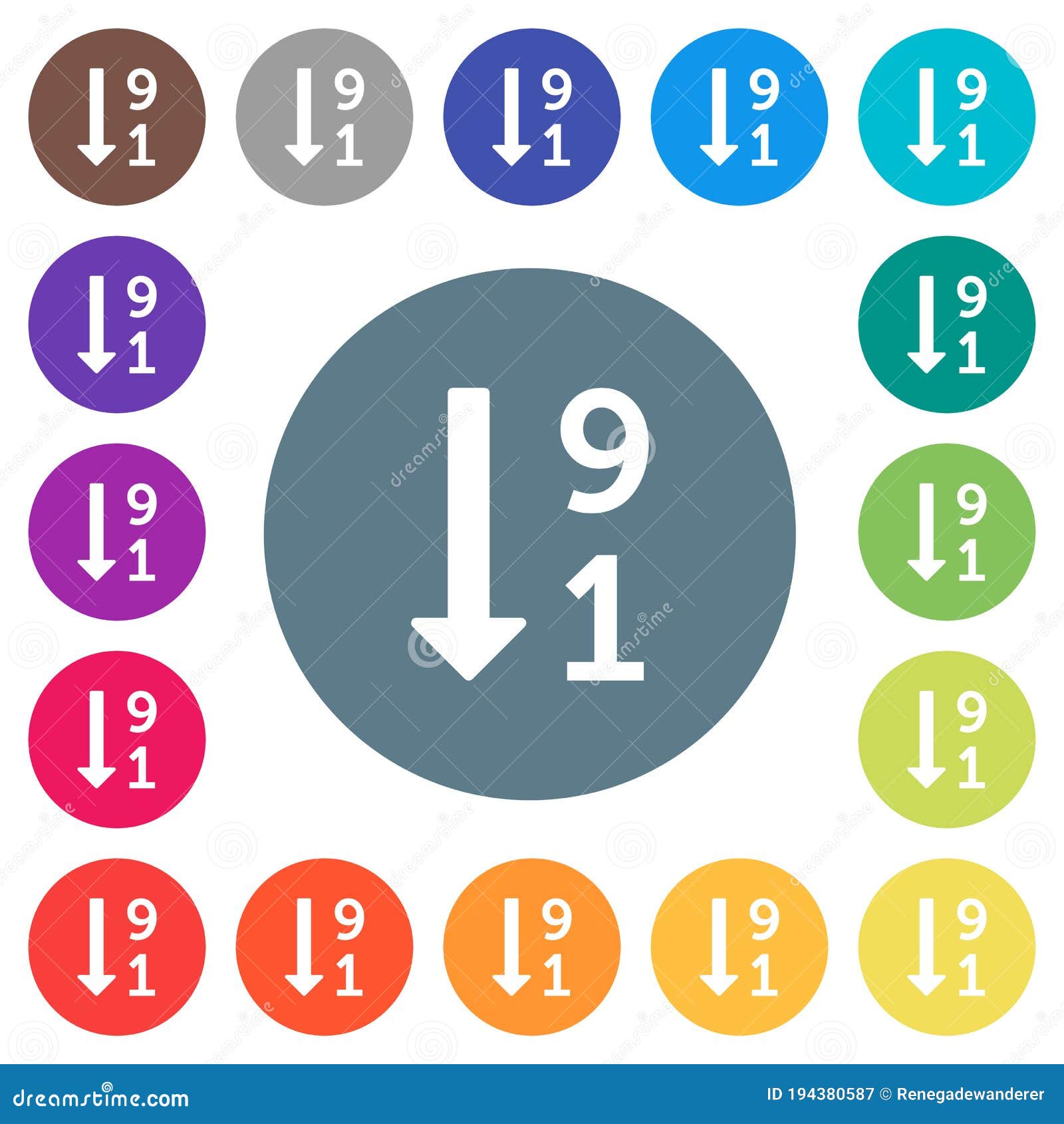 Descending Numbered List Flat White Icons on Round Color Backgrounds ... Descending Numbered List Flat White Icons on Round Color Backgrounds ...